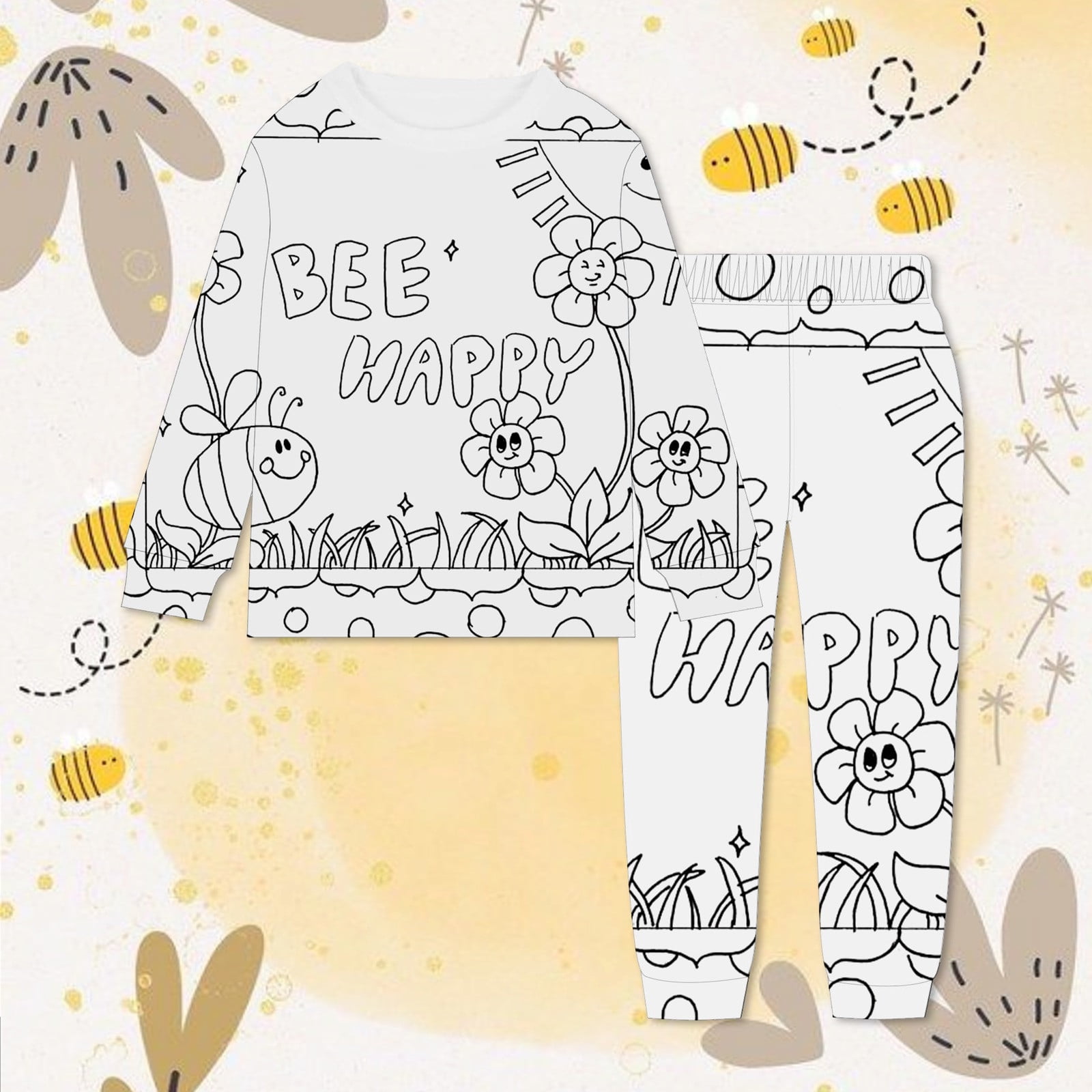 Baby Pajamas Kid World Bee Day Diy Hand Painted Homewear Set Colouring ...