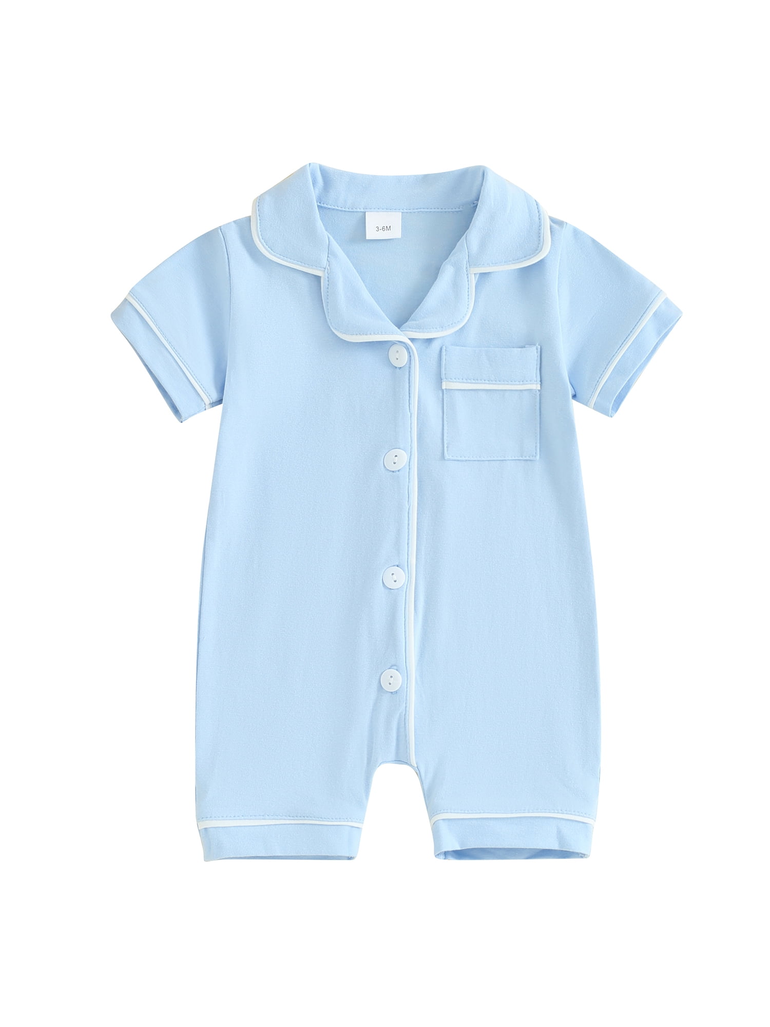 Baby Pajamas Rompers Turn-Down Collar Short Sleeve Sleepwear Button Up ...