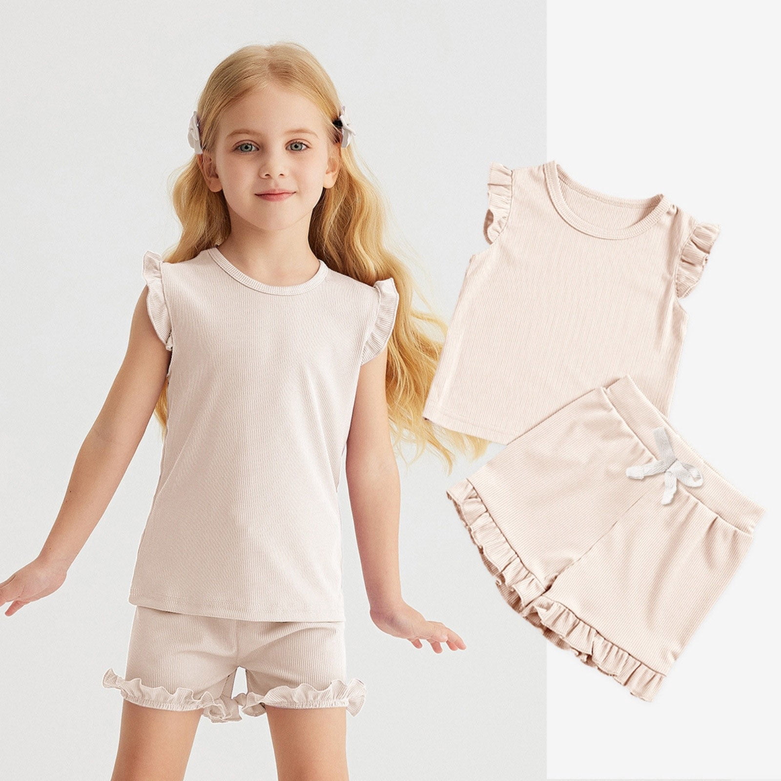 Baby Pajamas Set Crewneck Soft Comfort Sleeveless Top and Shorts Set ...