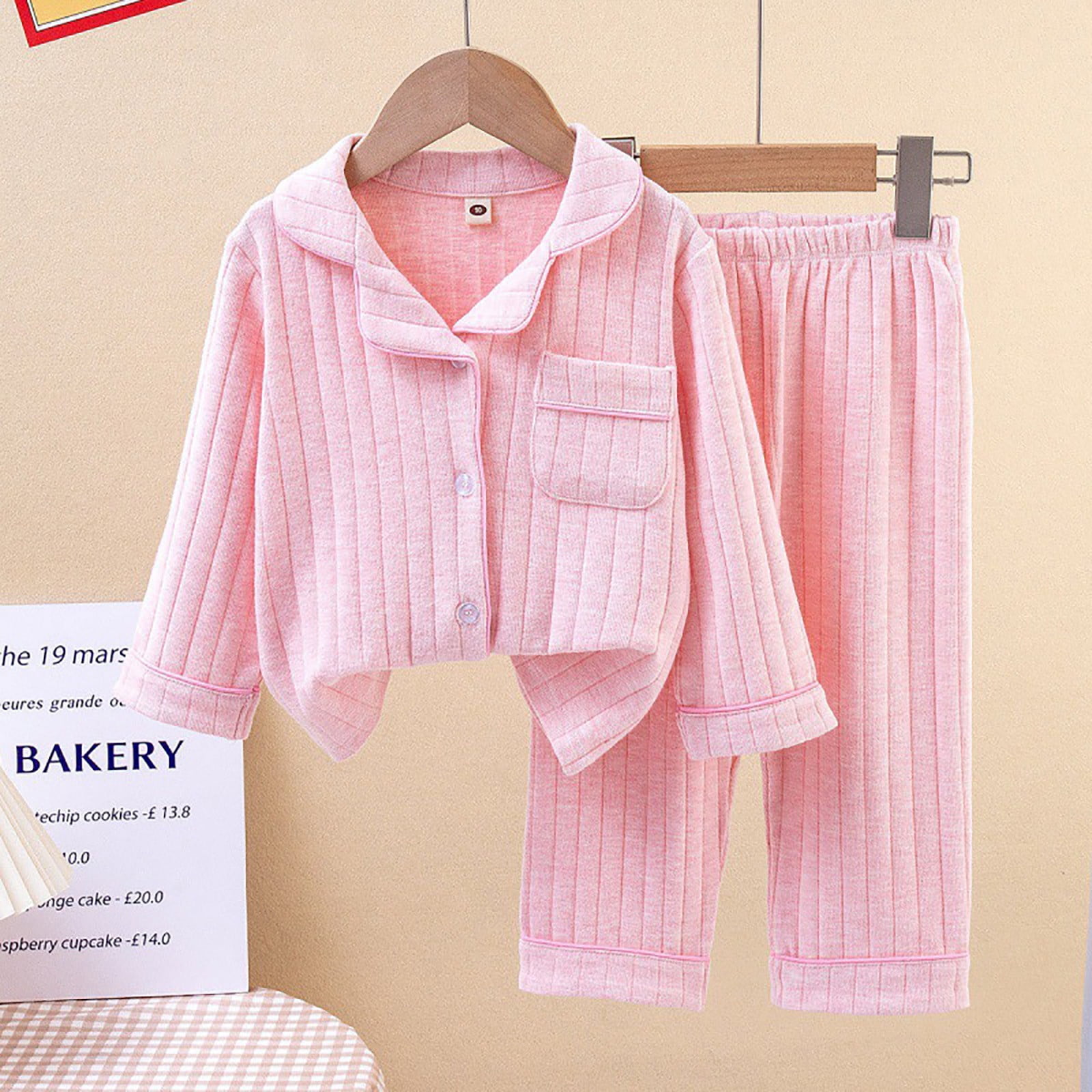 Baby Pajamas Sets Kids Solid Color Pajama Top Toddler Pants Kids Winter ...