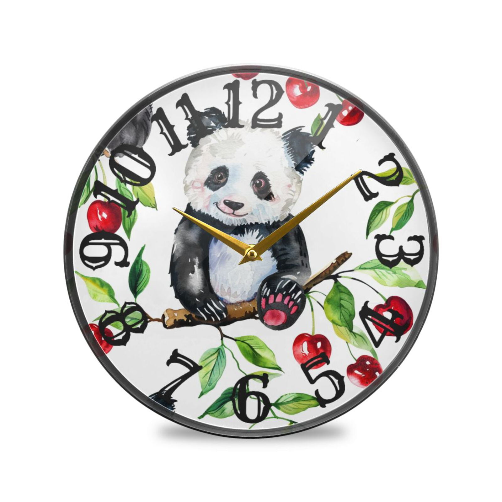 Baby Panda Cherry Wall Clock 12 Inch Silent Non Ticking Battery ...