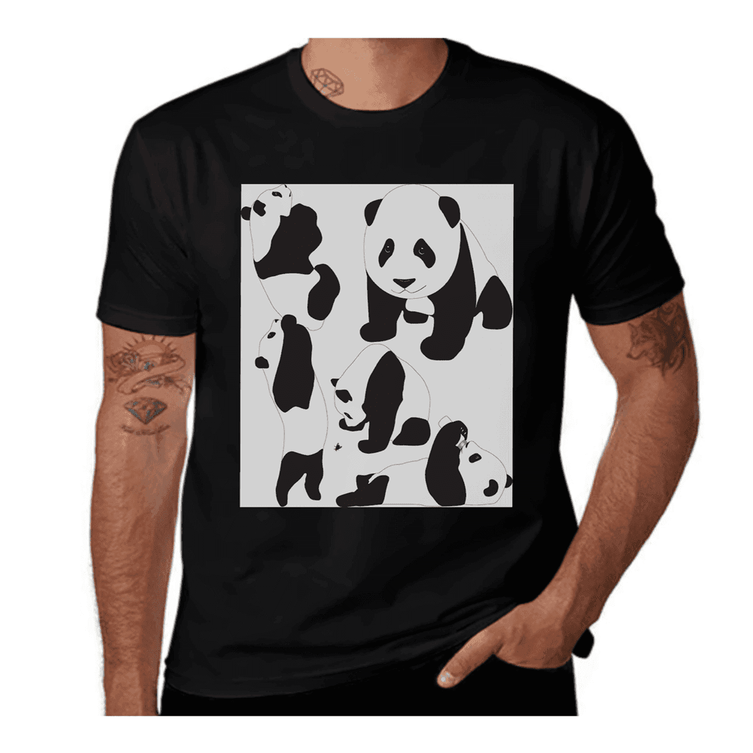 Baby Pandas-Zoo-Charcoal Grey-White Casual Streetwea Everyday Tshirt ...