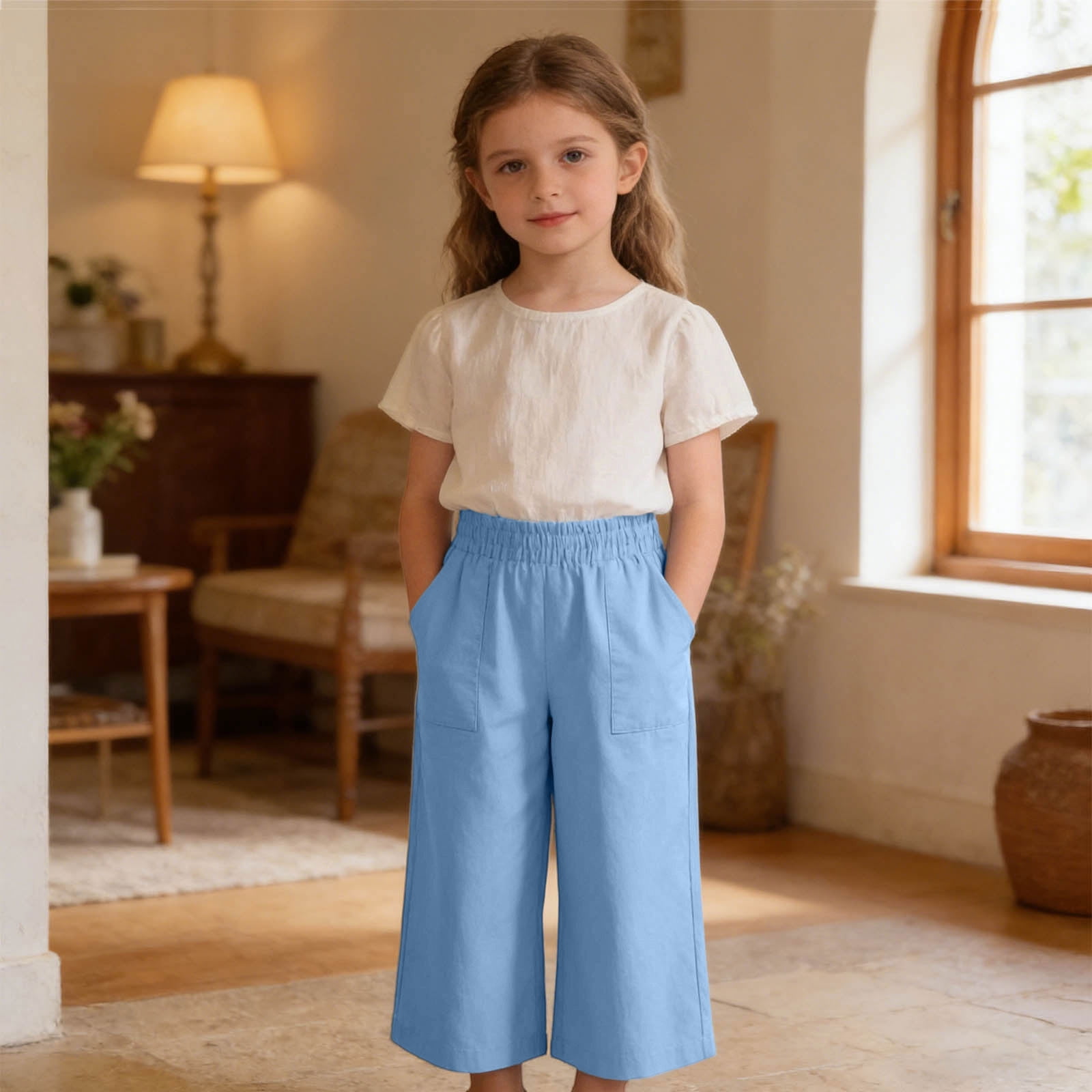 Baby Pants Girls Breathable Soft Elastic Waist Casual Capri Summer ...