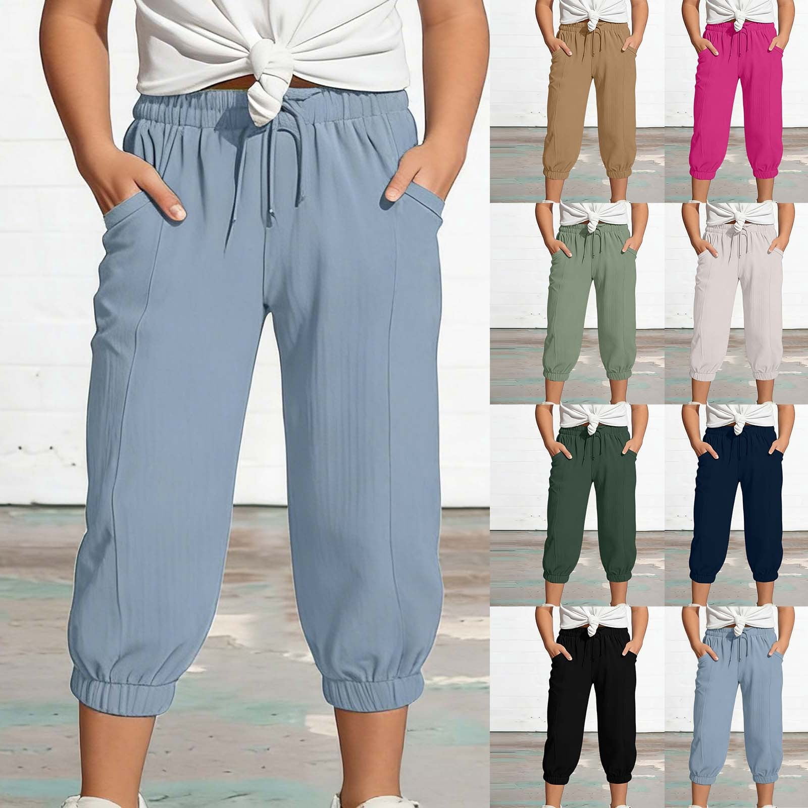 Baby Pants Girls High Waist Solid Color Casual Pockets Pants Comfort ...