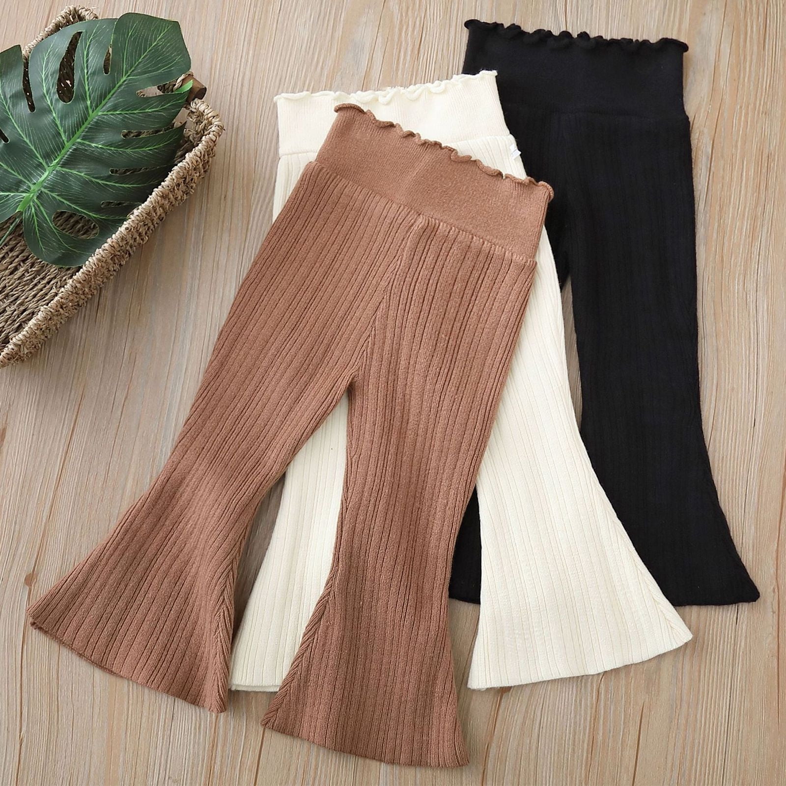 Baby Pants Girls Knit High Waist Flare Leg Winter Warm Casual Trousers ...