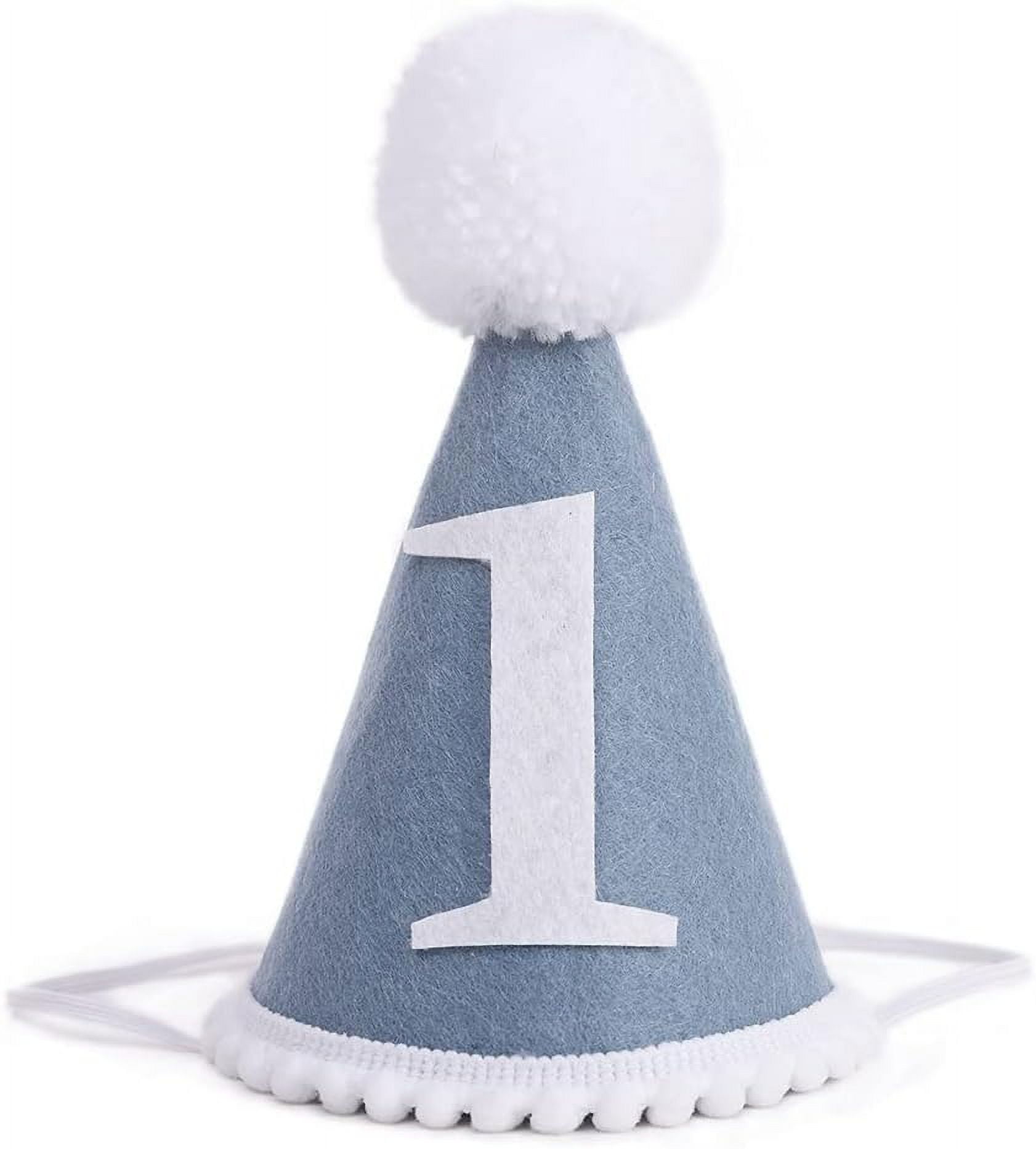 Baby Party Hat For First Birthday - Wool Felt Handmade Cake Smash (Gray ...