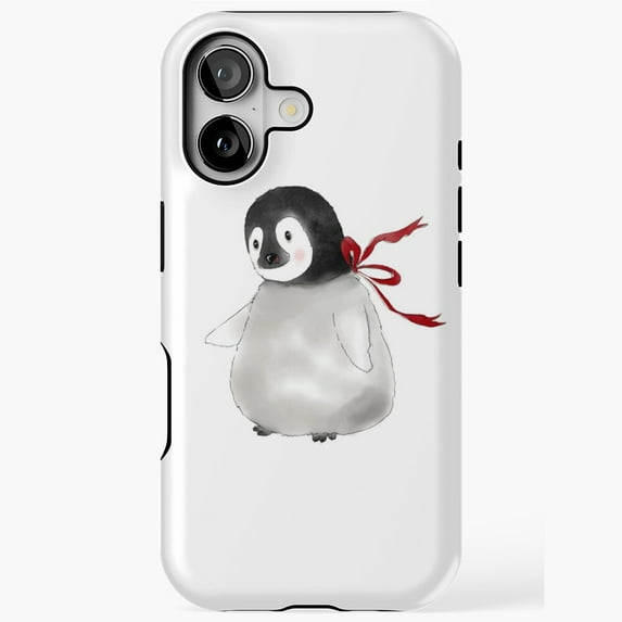 Baby Penguin with Red Ribbon Holiday Phone Case with iPhone 17 to 11 ...