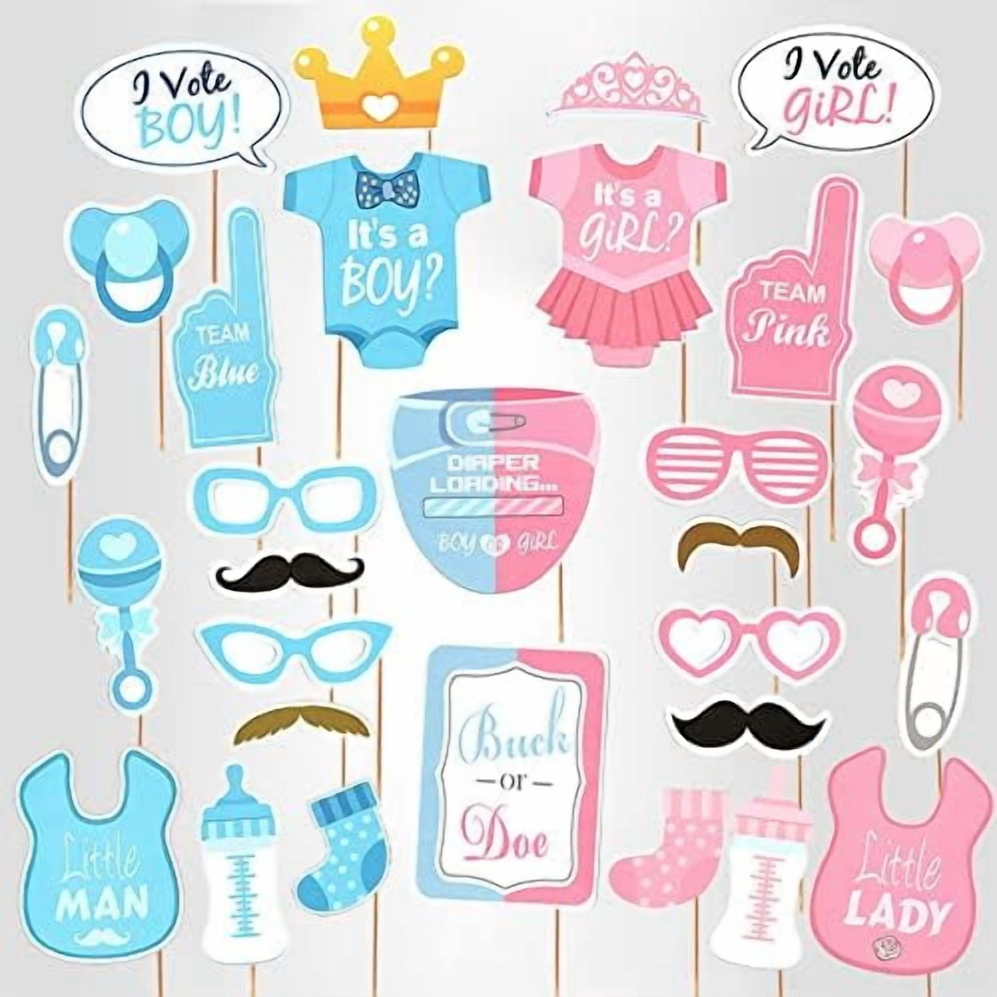 Baby Photo Booth Props Gender Reveal Party Boy or Girl Shower Birthday ...