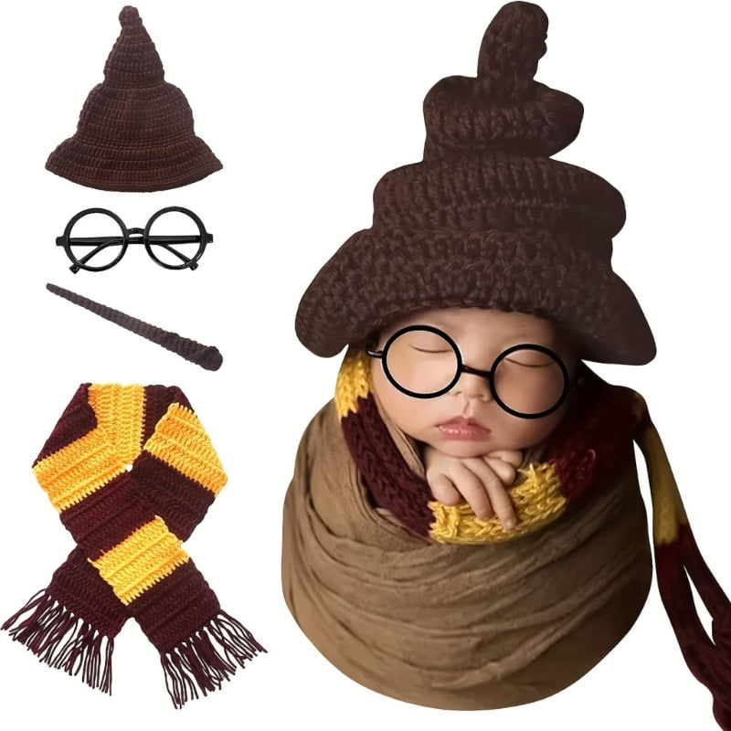 Baby Photo Costume Wizard Hat Glasses Scarf Newborn Photo Props ...