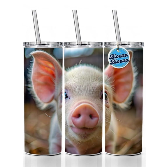 Baby Pig Face 20oz Insulated Water Bottle Skinny Tumbler Includes Straw ...