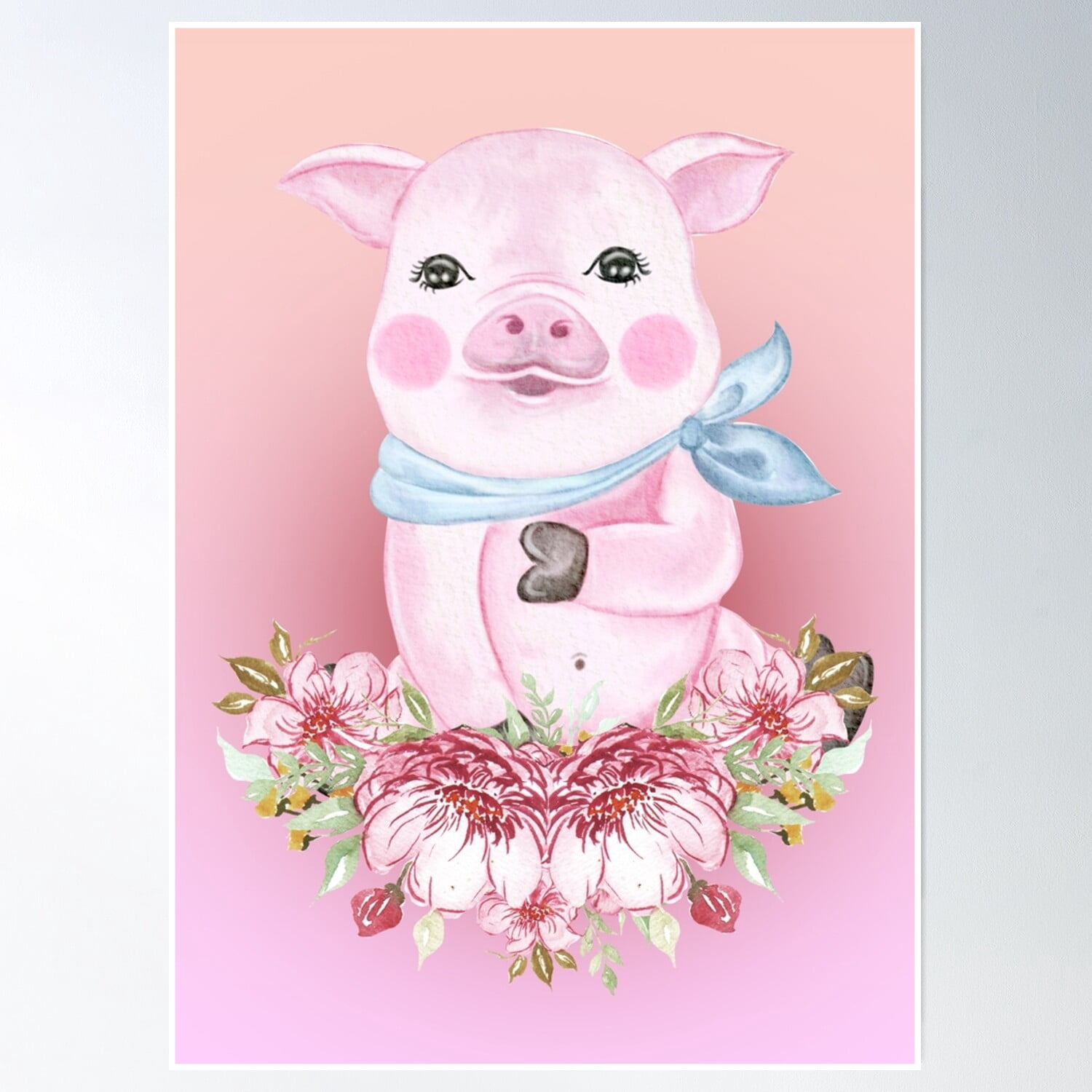 Baby Pig Piglet On A Pink Background- Vintage Wall Arttrendy Retro ...