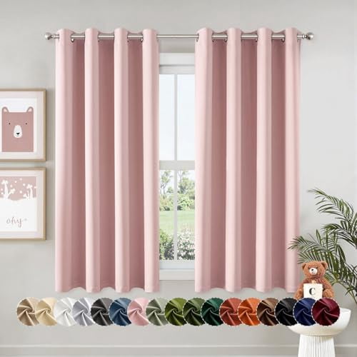 Baby Pink Blackout Curtains for Bedroom Living Room 63 Inches Long 2 ...