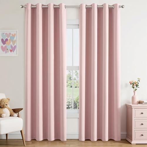 Baby Pink Blackout Curtains for Bedroom Living Room 84 Inches Long 2 ...