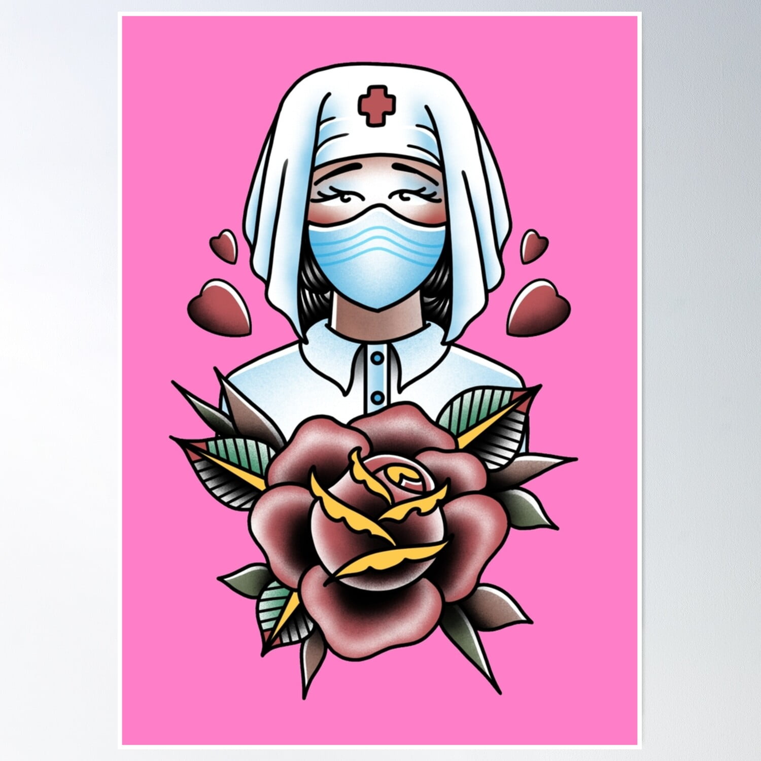 Baby Pink Old School Nurse Traditional Tattoo Design Thankyou Nhs ...