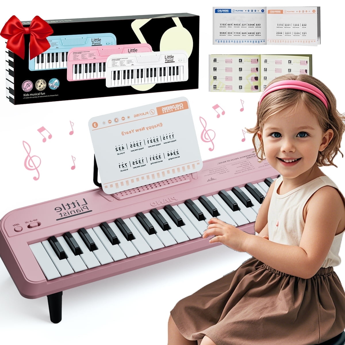 Kids Piano Toy,Pink 37 Keys Music Keyboard for Toddler, Electronic ...