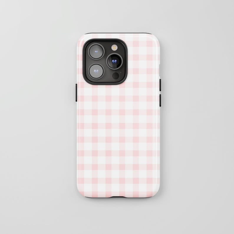 Baby Pink Plaid Cottagecore Phone Case for iPhone 11 12 13 14 15 16 17 ...