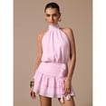 Baby Pink Sleeveless High-Neck Ruffle Hem Mini Sundress, Elegant Fit ...