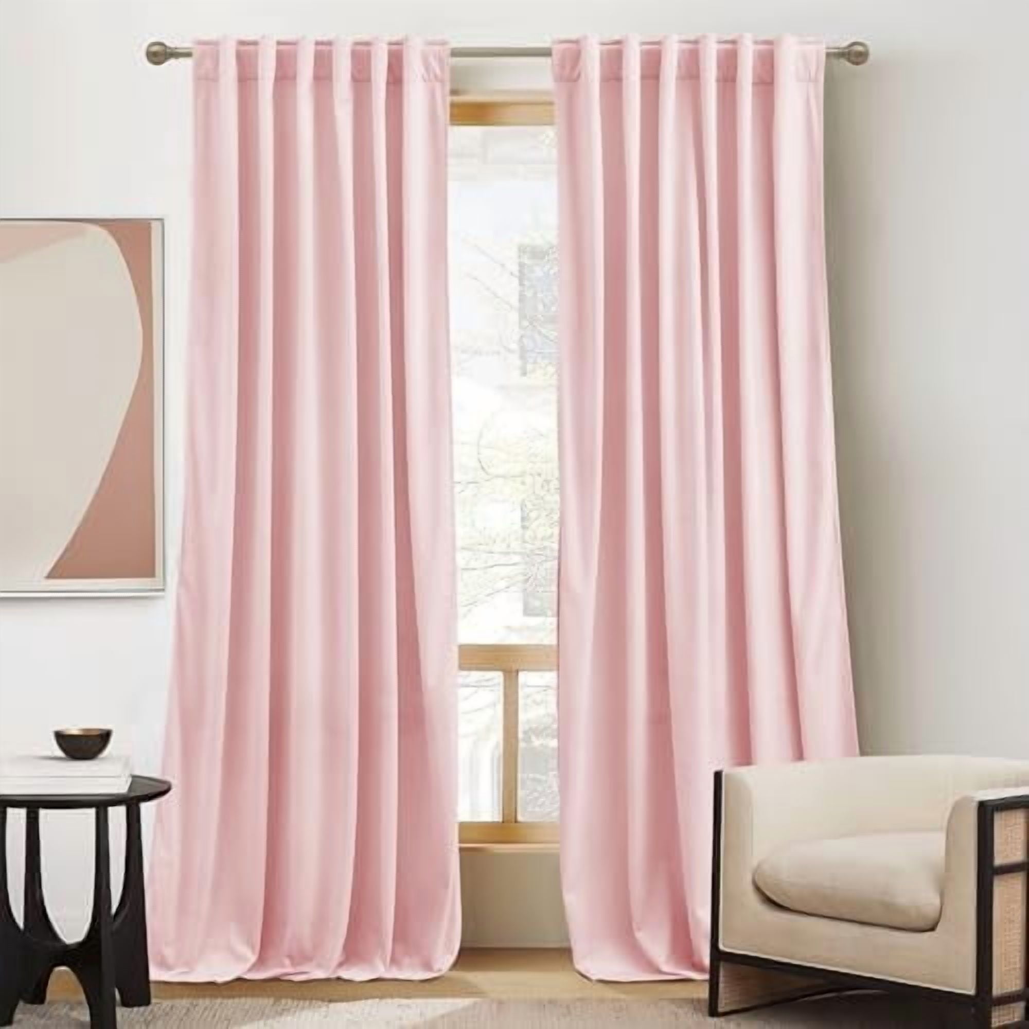 Baby Pink Velvet Curtains 102 inches, Back Tab Soft Fabric Room ...