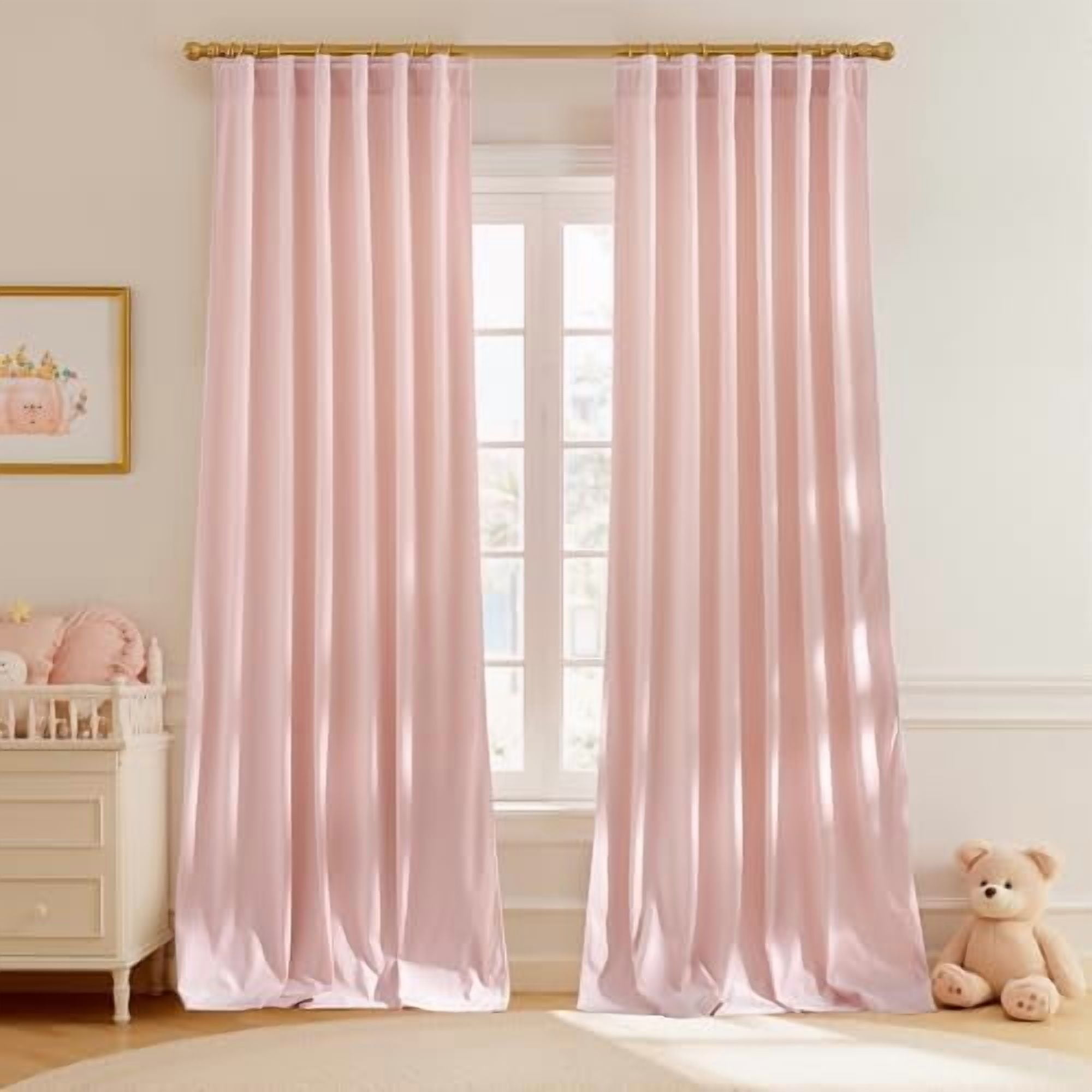 Baby Pink Velvet Curtains, 2 Panels - Luxury Window Drapes 52 x 108 ...