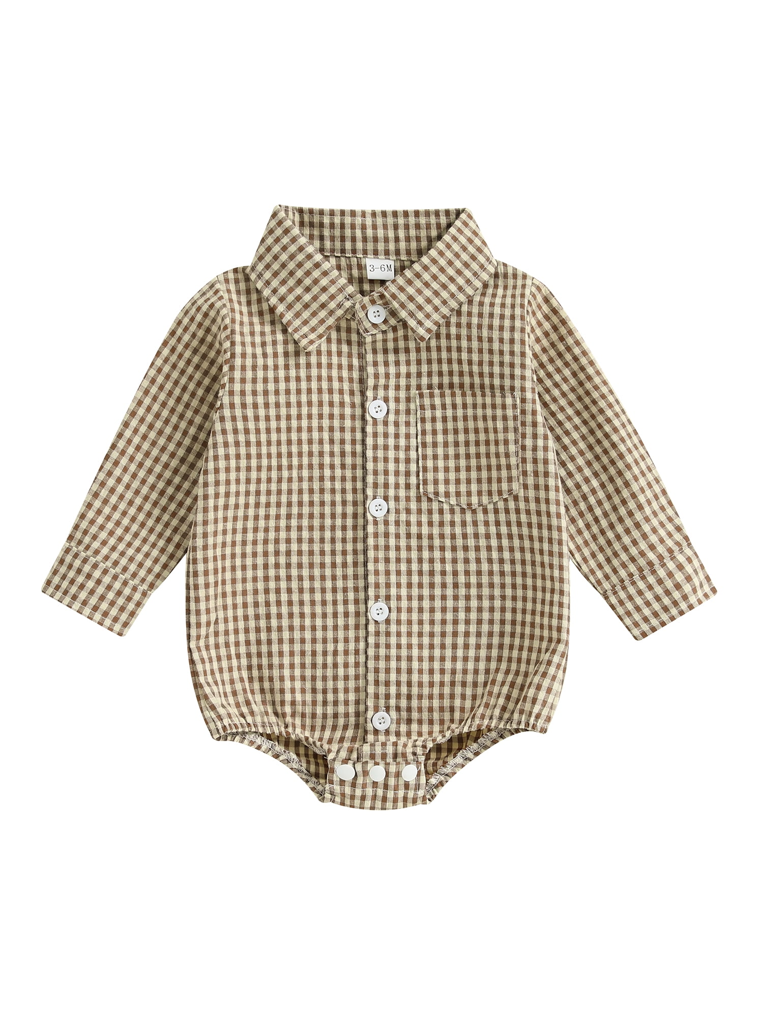 Baby Plaid Romper Newborn Boys Girls Button Down Bodysuit Shirt Long ...