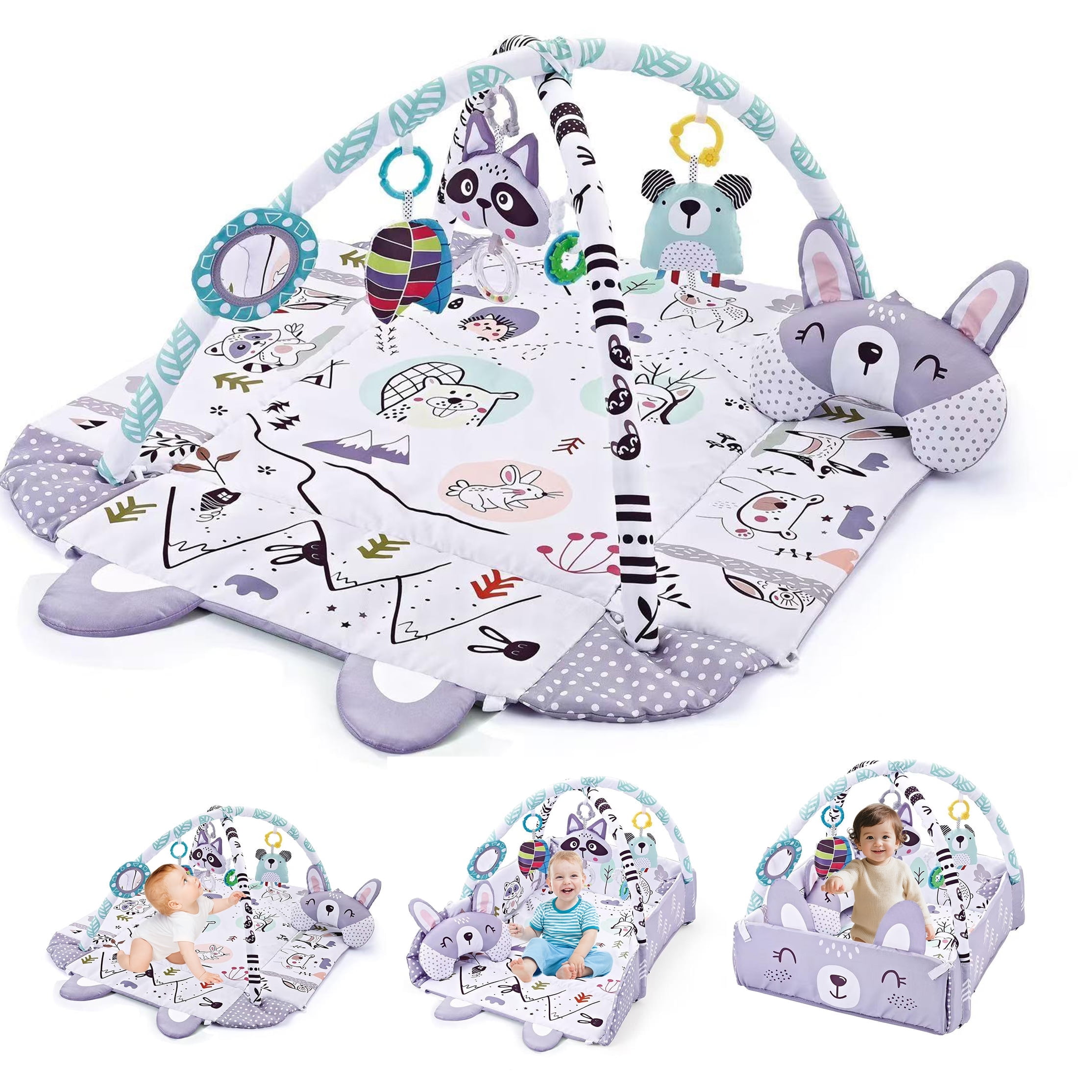 Baby Play Gym, 4-in-1 Baby Activity Gym & Tummy Time Play Mat, Infant ...