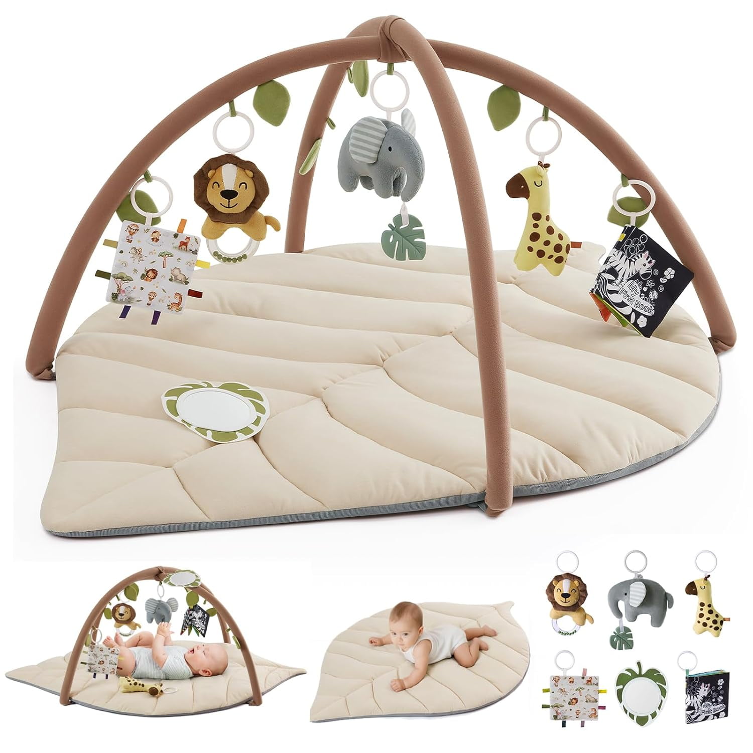 Baby Play Gym & Activity Mat, Leaf Shaped Baby Play Mat with 6 ...
