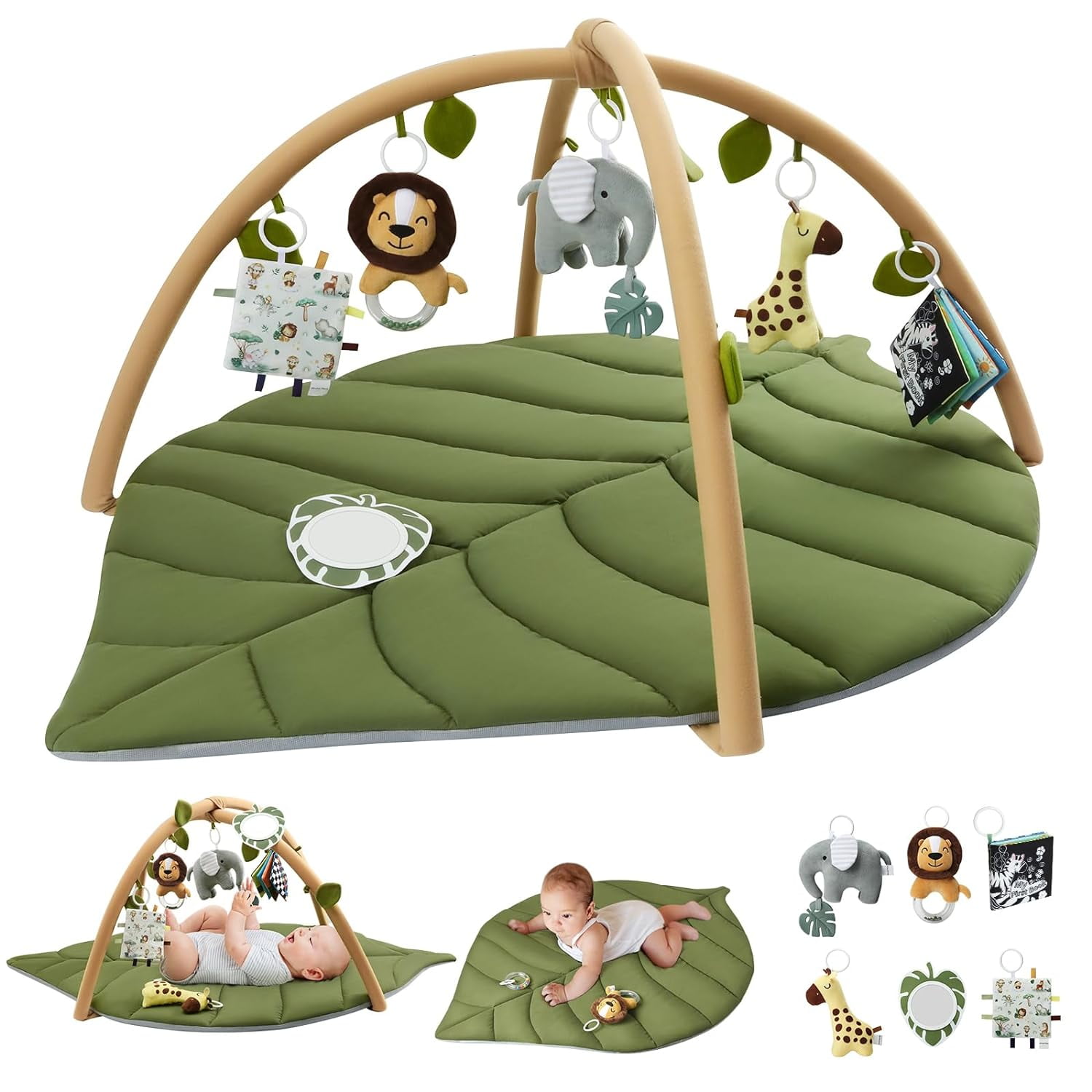 Baby Play Gym & Activity Mat, Oversize Leaf Shaped Baby Play Mat w 6 ...