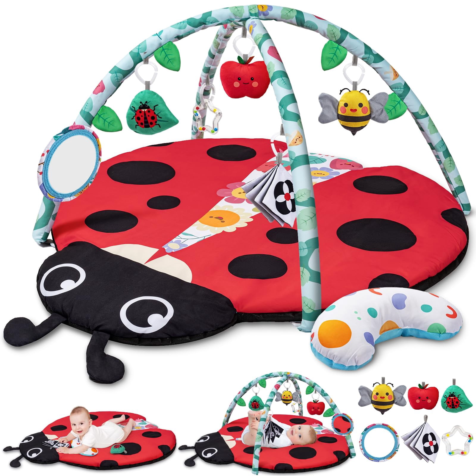 Baby Play Gym Mat, 8-In-1 Tummy Time Mat With 6 Toys, Washable Baby ...