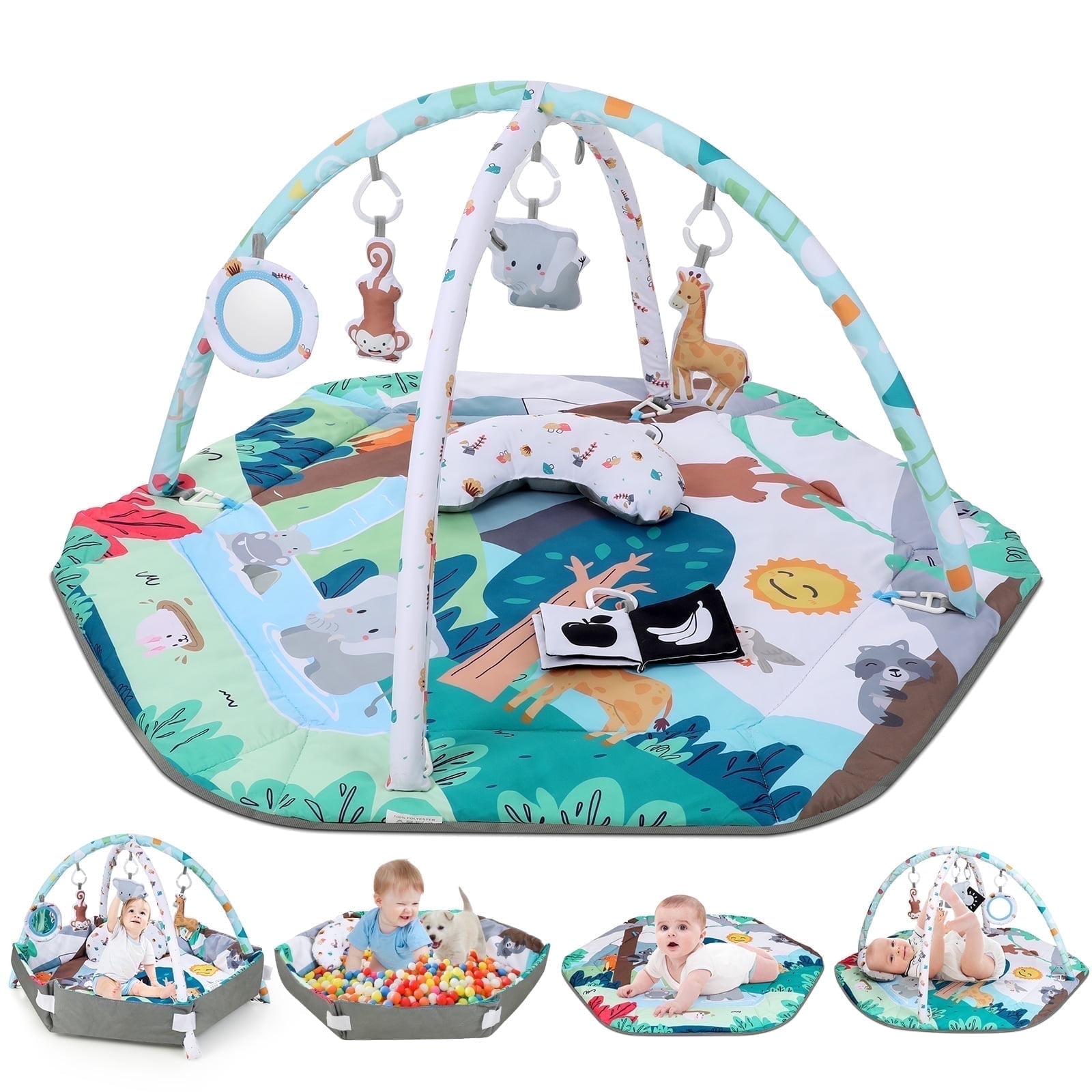 4-in-1 Baby Activity Gym & Tummy Time Play Mat, with 6 Detachable ...