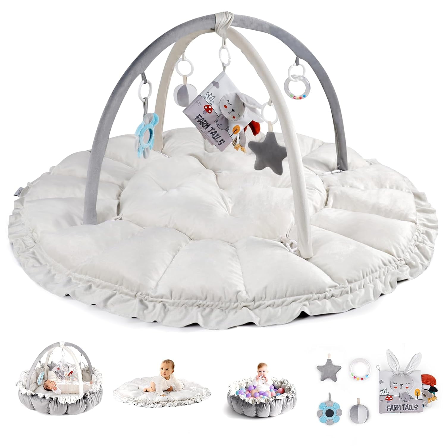 Baby Play Gym Mat, Thick Padded 50" x 50" Large 6-in-1 Cozy Tummy-Time ...