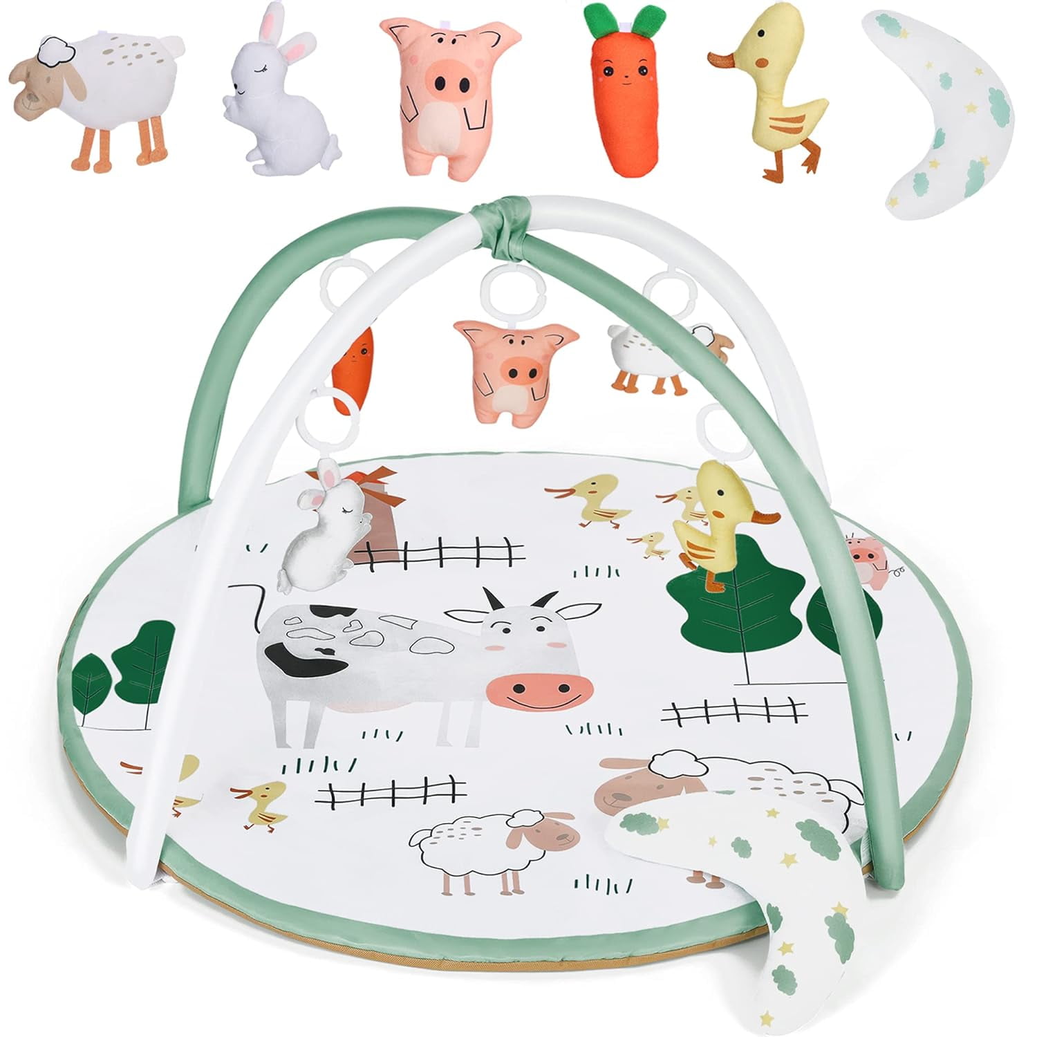 Baby Play Gym Mat, Tummy Time Activity Mat with 5 Detachable Toys and ...