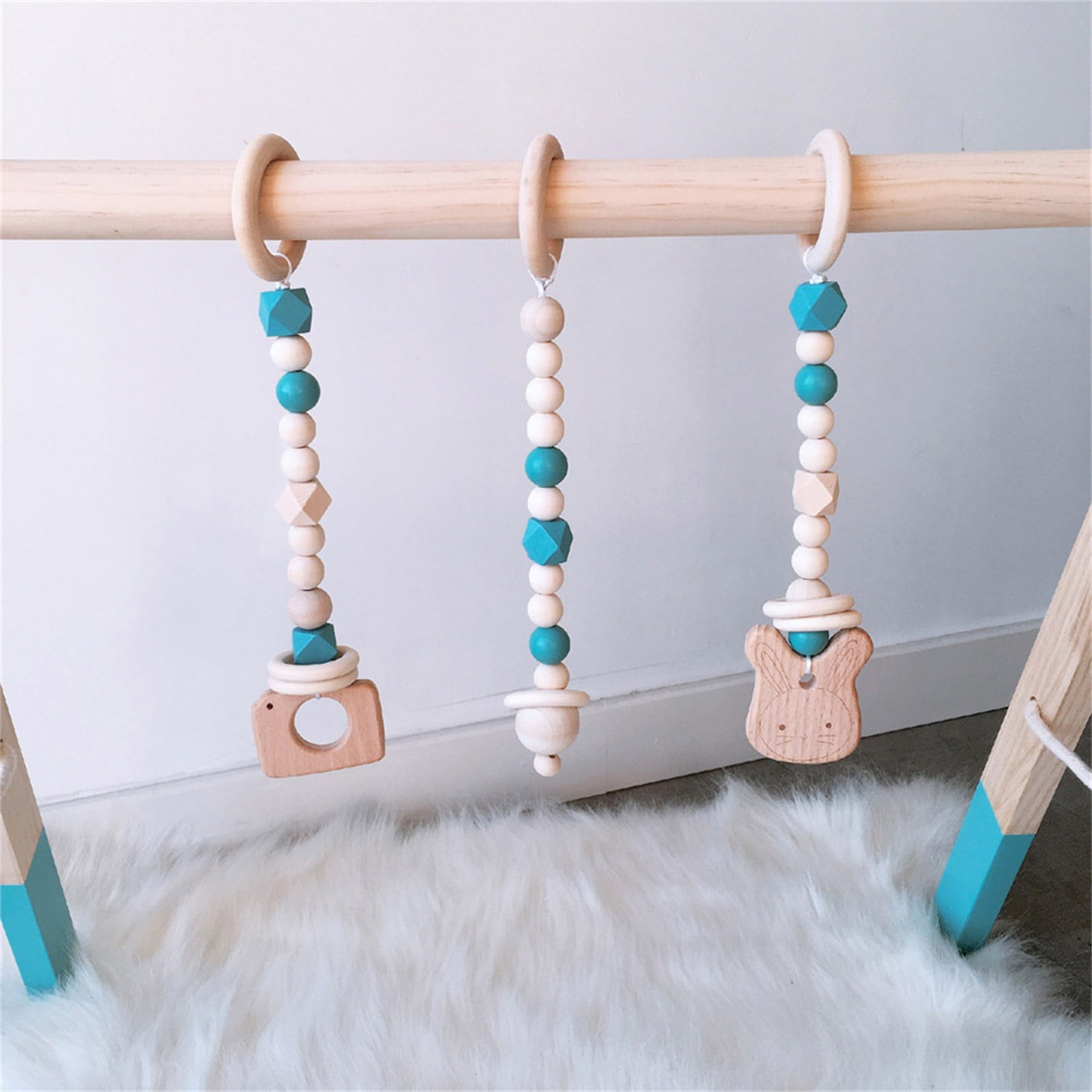 Baby Play Gym Wooden Baby Gym with 3 Wooden Baby Toys Foldable Baby ...