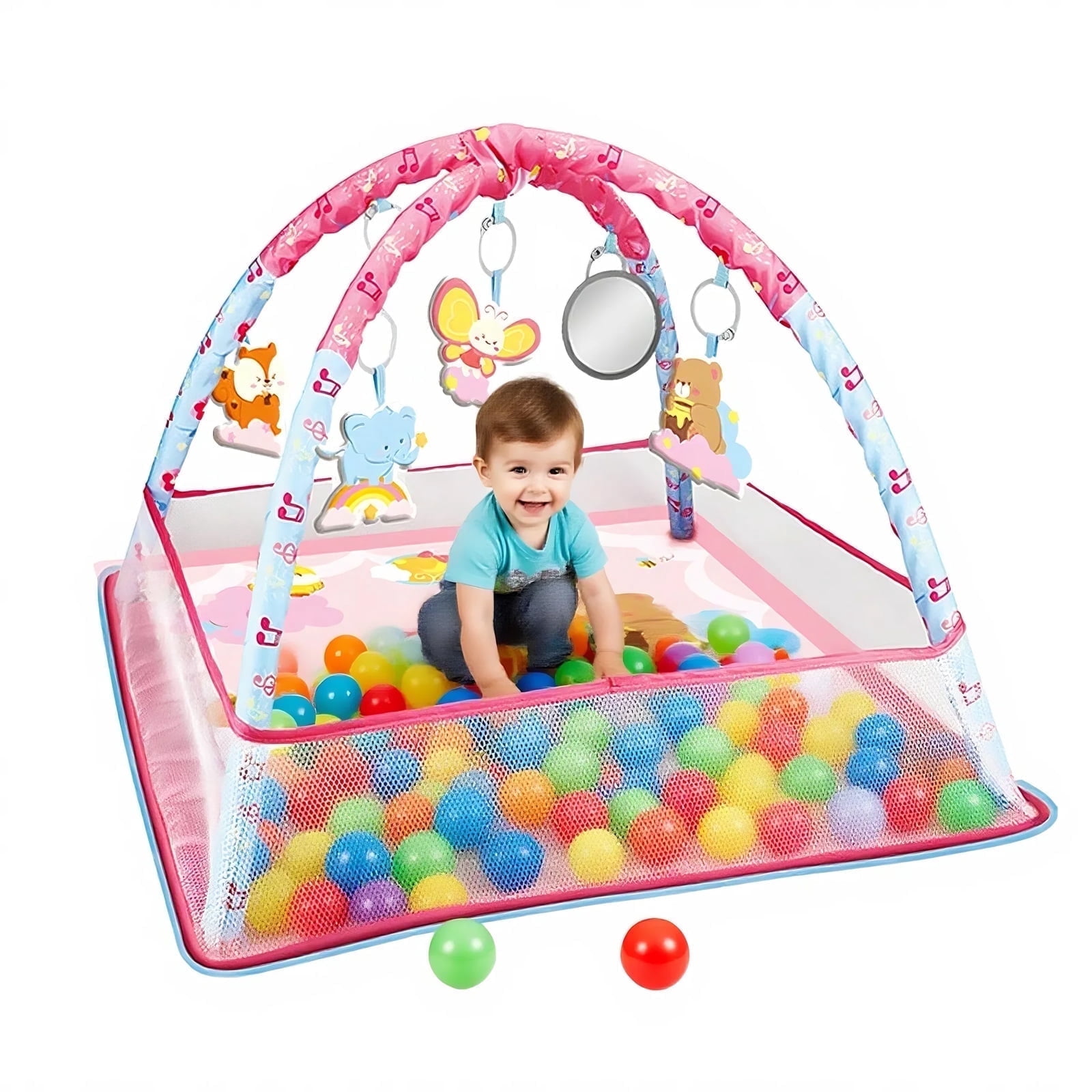 Baby Play Gym with Ball Pit & Hanging Toys – Soft Tummy Time Mat for ...