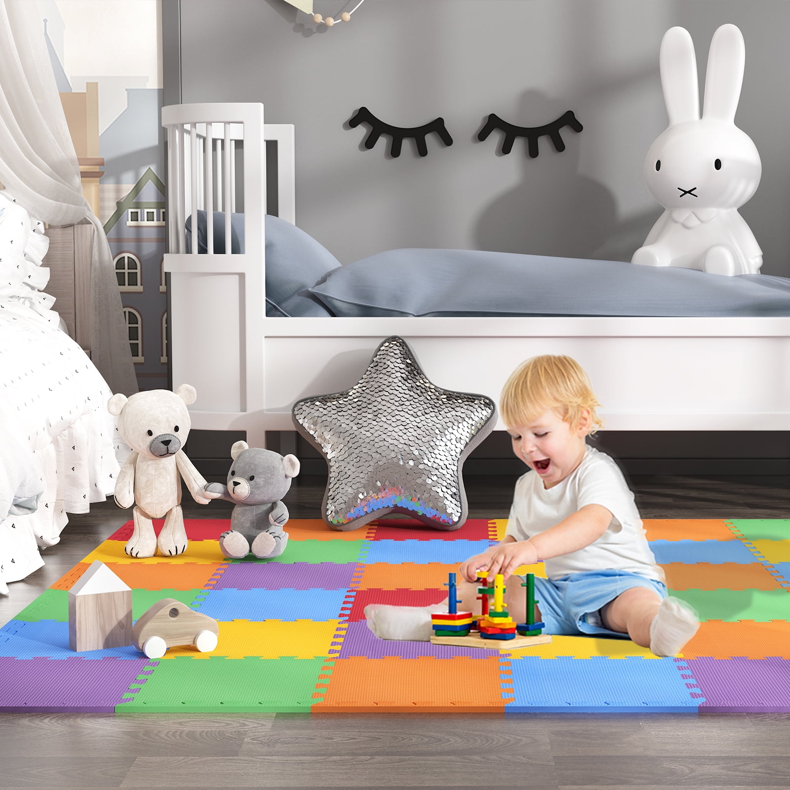 LATIMIA Toddler Playroom Kid's Floor Squares Playmat - 18pcs Non-Toxic ...