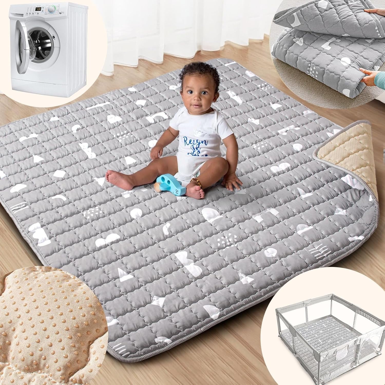 Beavtaens Baby Play Mat for Floor, 50x50 Playpen Mat with Super Soft ...