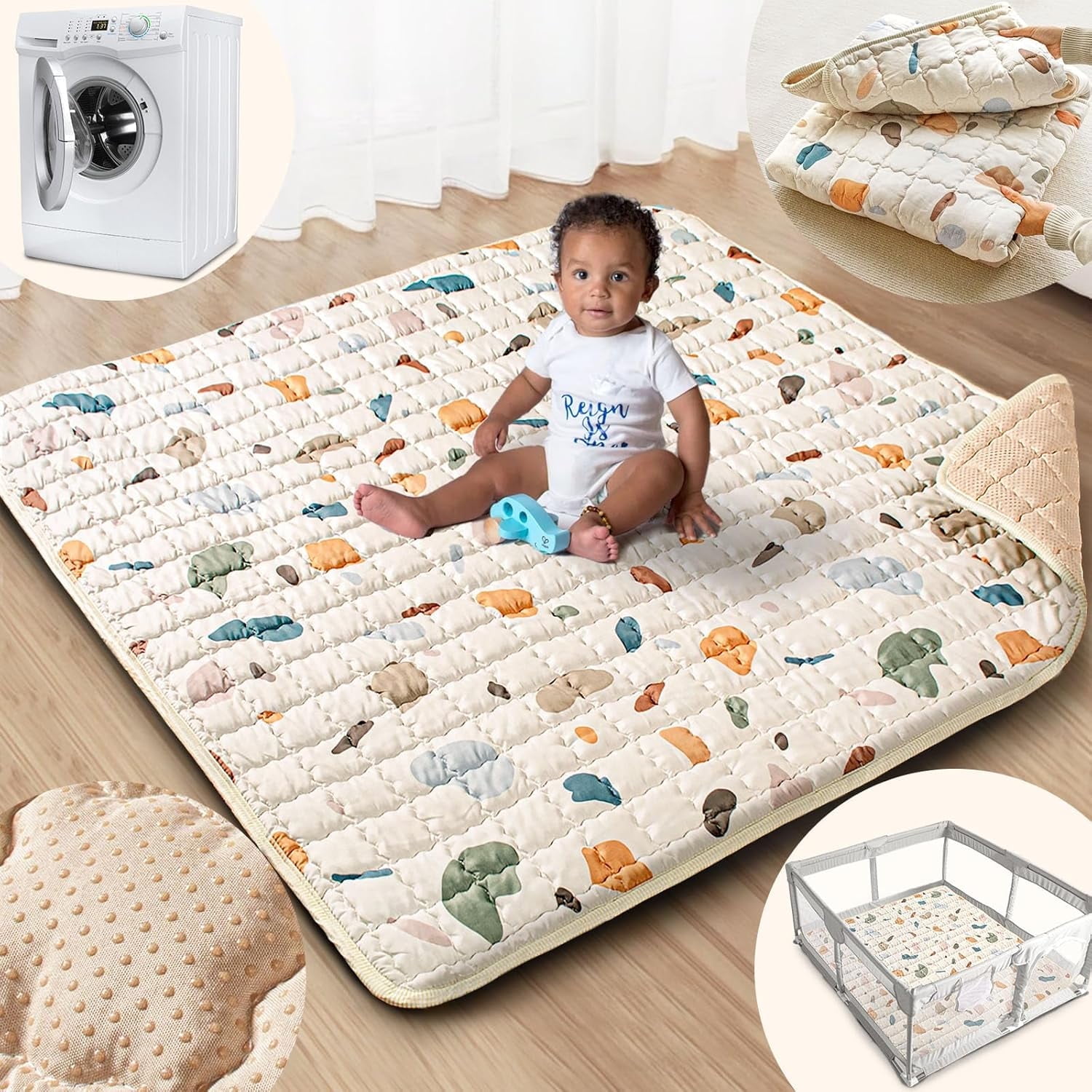 Beavtaens Baby Play Mat for Floor, 50x50 Playpen Mat with Super Soft ...