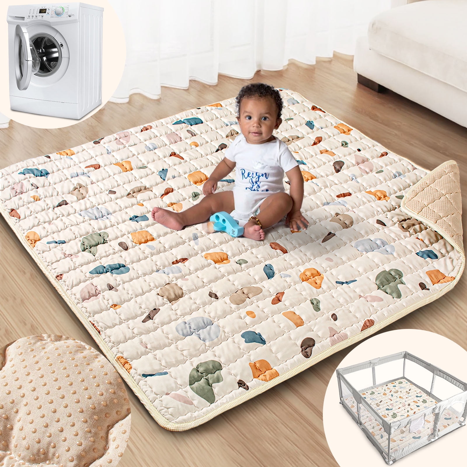 Beavtaens Baby Play Mat for Floor, 50x50 Playpen Mat with Super Soft ...