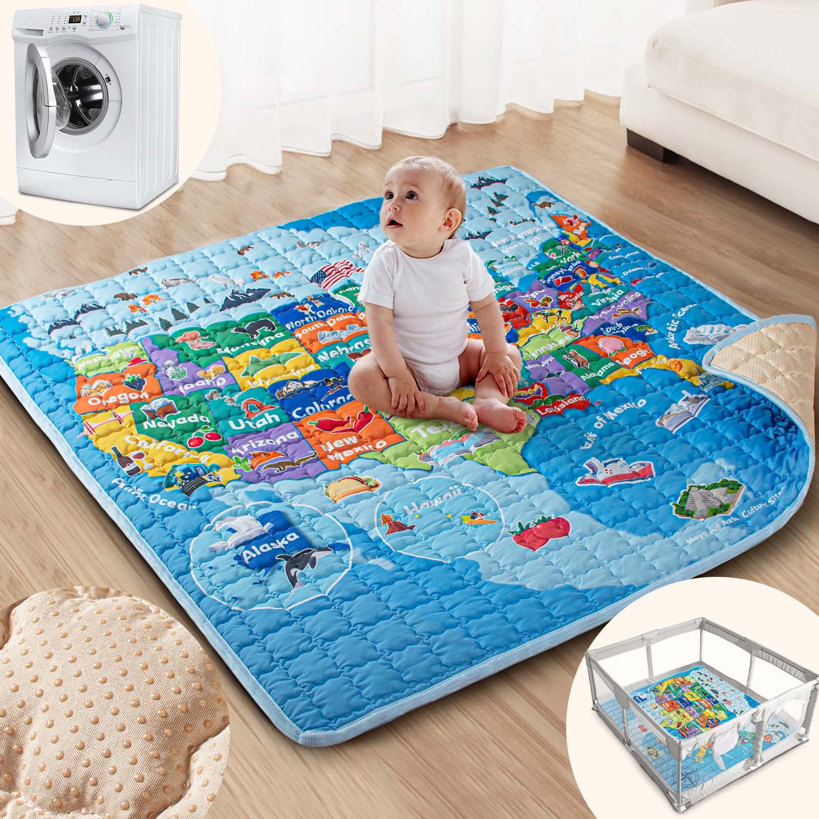 Beavtaens Baby Play Mat for Floor, 50x50 Playpen Mat with Super Soft ...