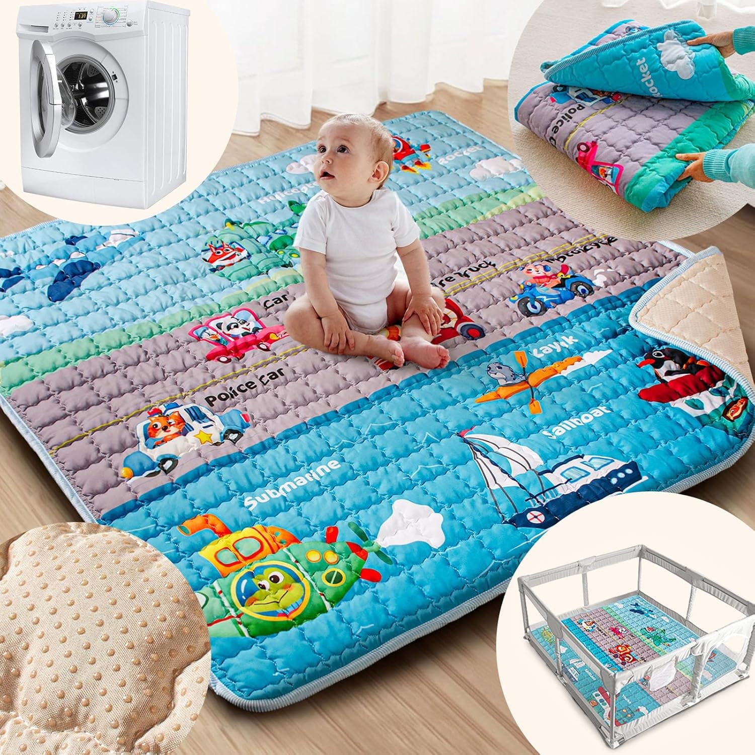 Beavtaens Baby Play Mat for Floor, 50x50 Playpen Mat with Super Soft ...