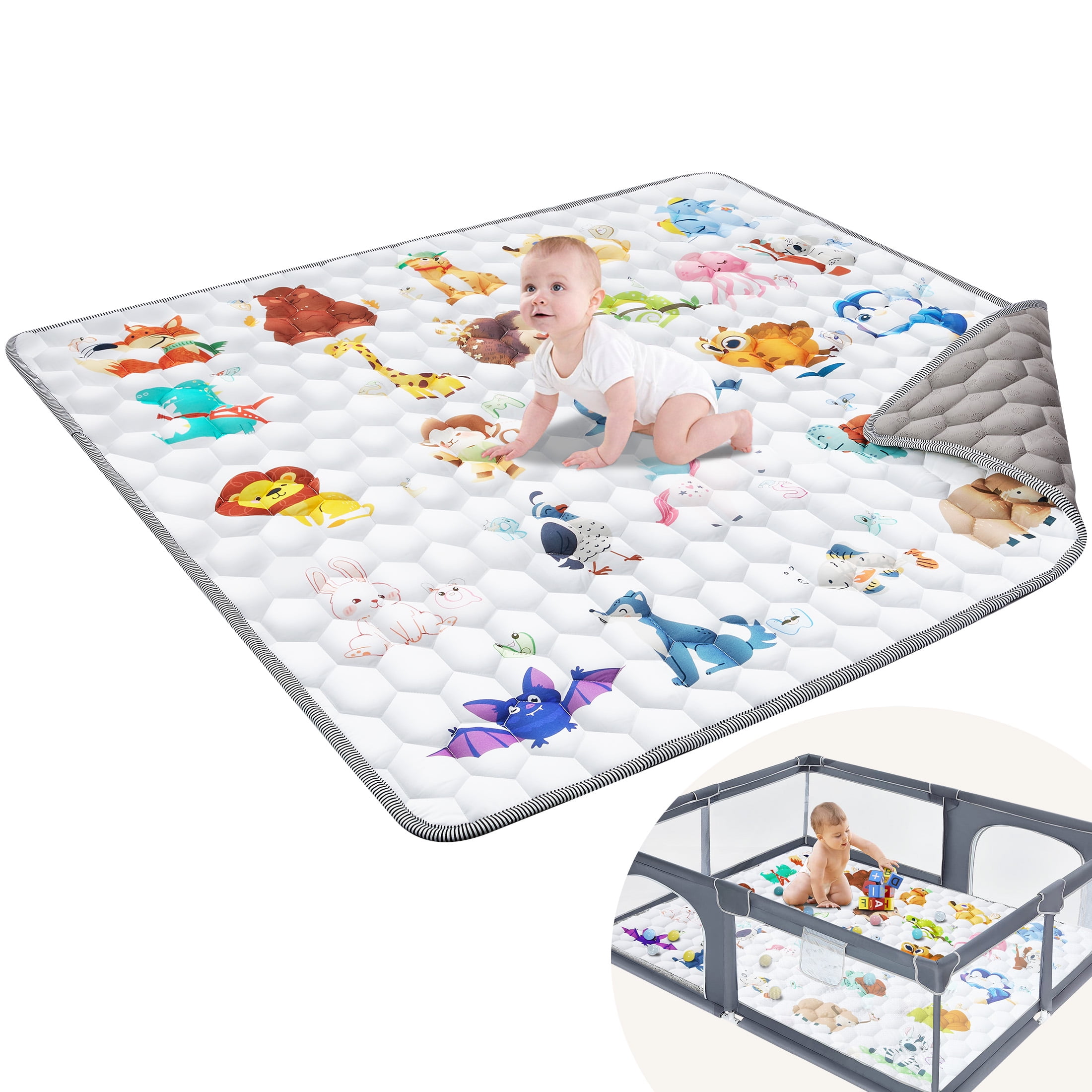 Baby Play Mat, 71" X 59" Tummy Time Mat with Soft Touch, Foldable Thick ...