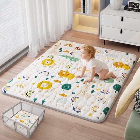 Baby Play Mat for Floor, 71"x59" Thickened Playpen Mat, Soft Non-Slip ...