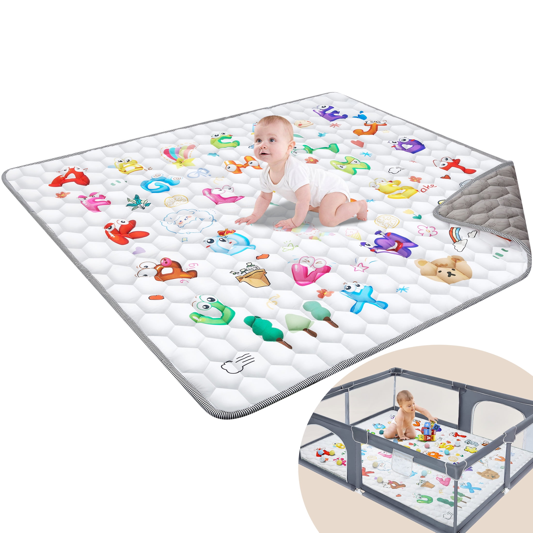 "Soft Padded, Foldable Baby Play Mat 50"" X 50"", Non-Slip Crawling ...