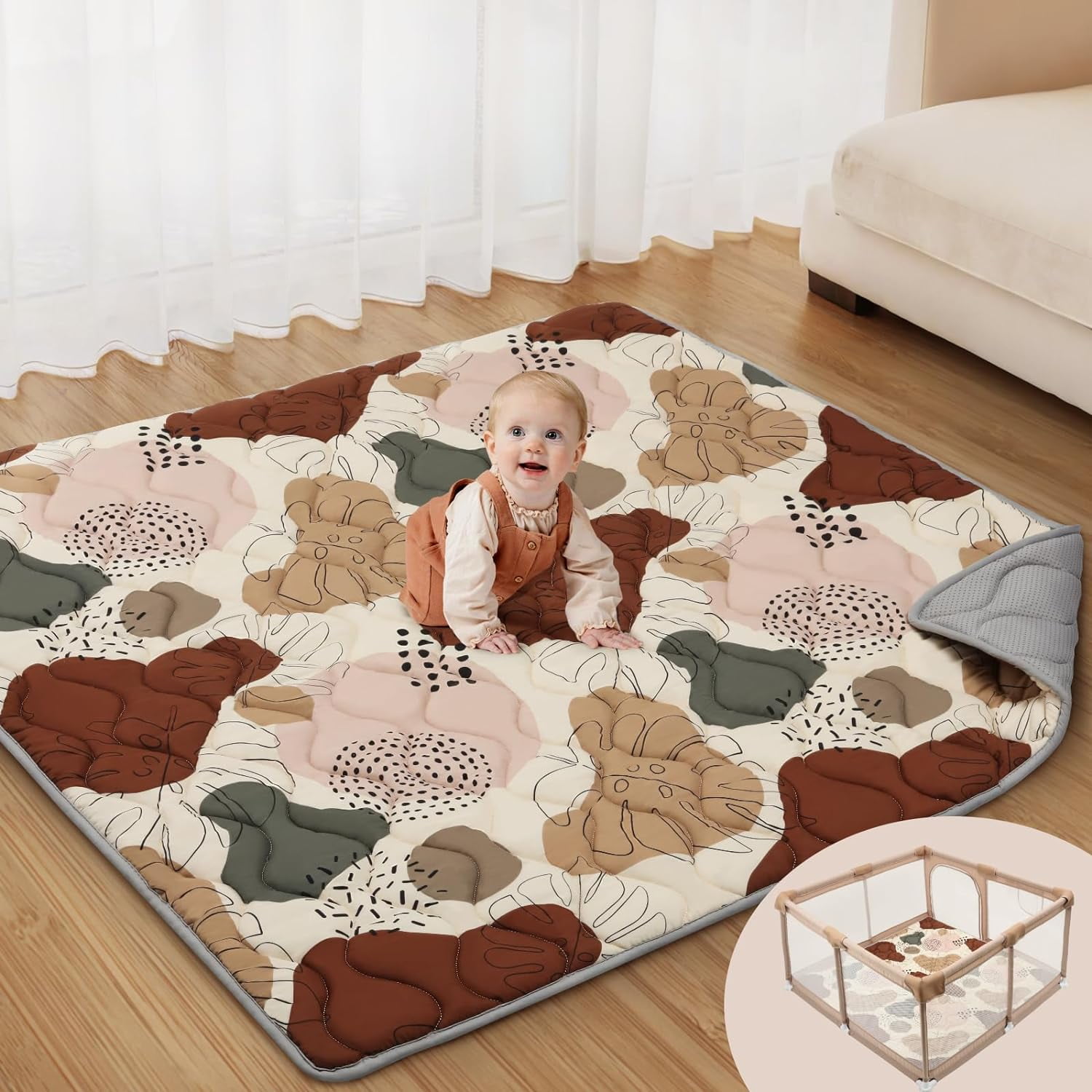 Baby Play Mats for Floor, 50x50 Crawling Mat for Playpen, Thicken Soft ...