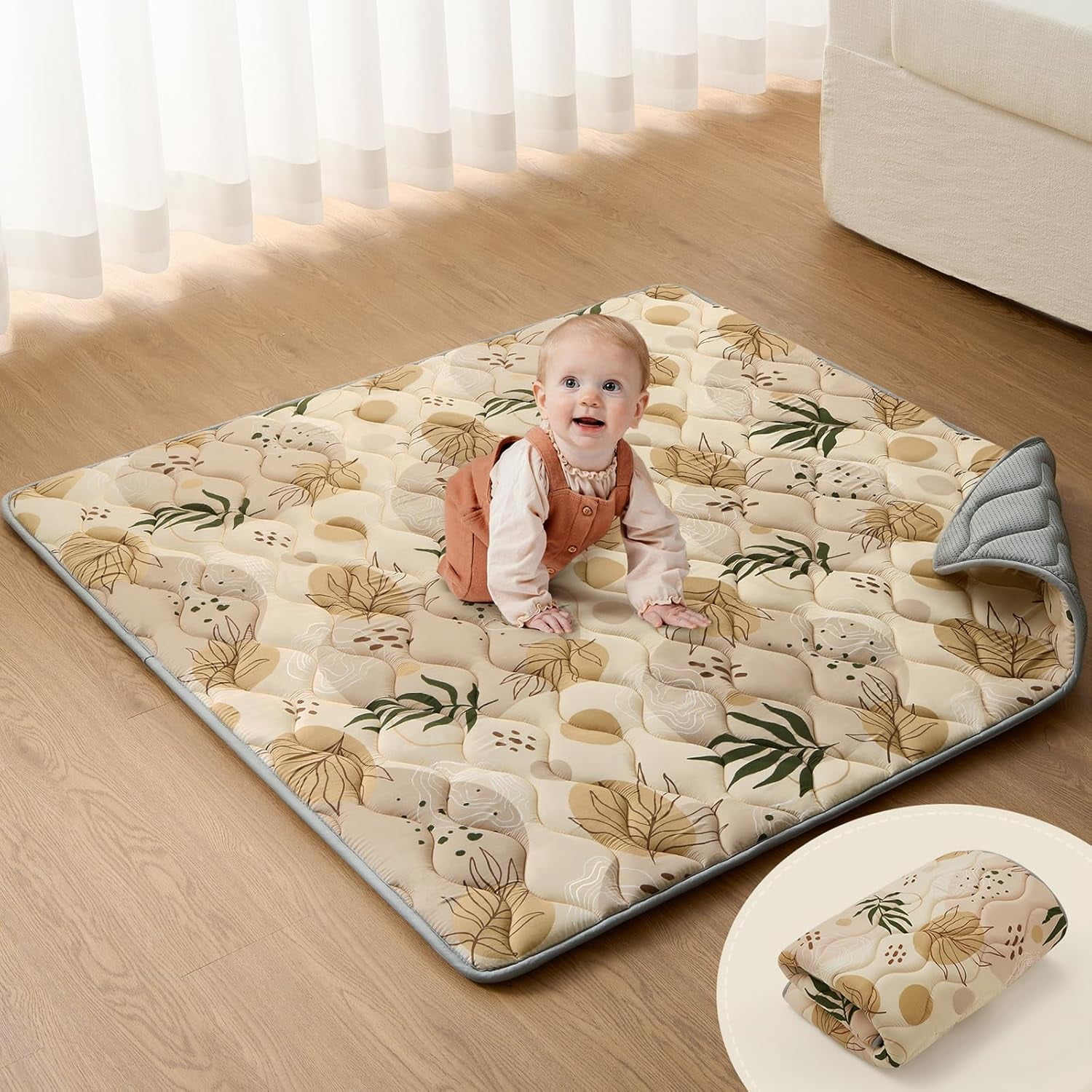 Baby Play Mats for Floor, 50x50 Playpen Mat, Thicken Cushioning Padding ...