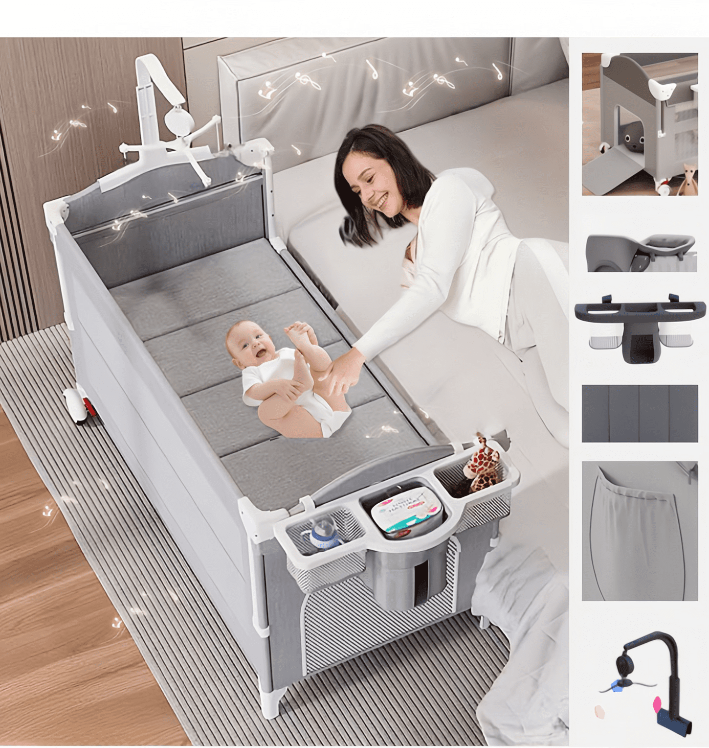 Baby Play Portable Infant Playard,Baby Crib with Reversible changing ...
