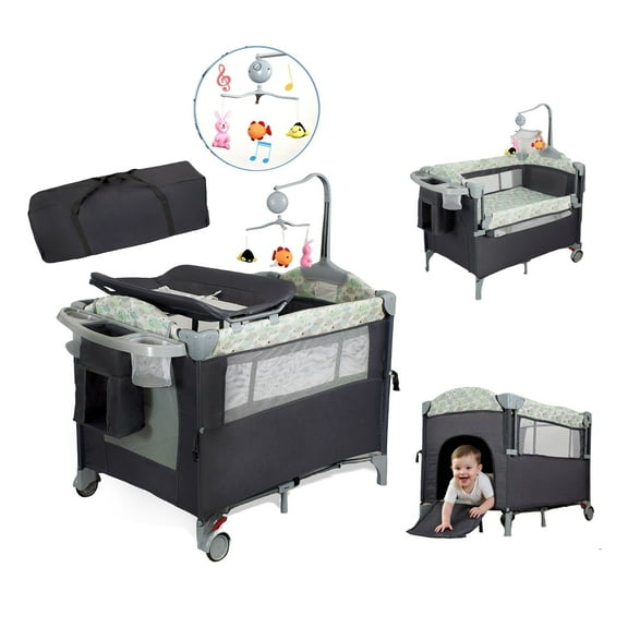 7 in 1 Baby Playard Portable Playard and Bassinet Bedside Sleeper with ...