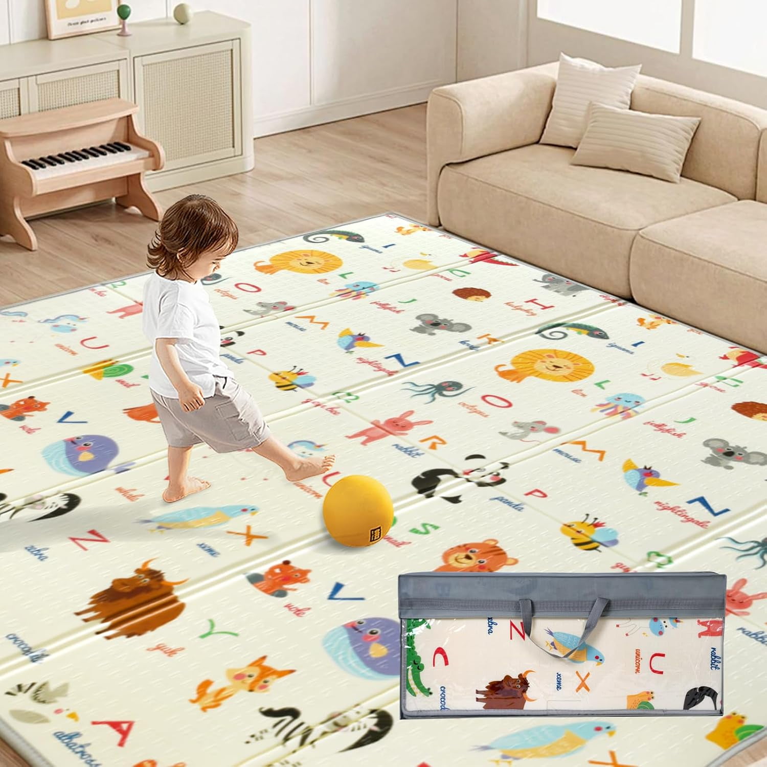 Baby Playmats for Floor, 79”×71” Foldable Extra Large Play Mat ...