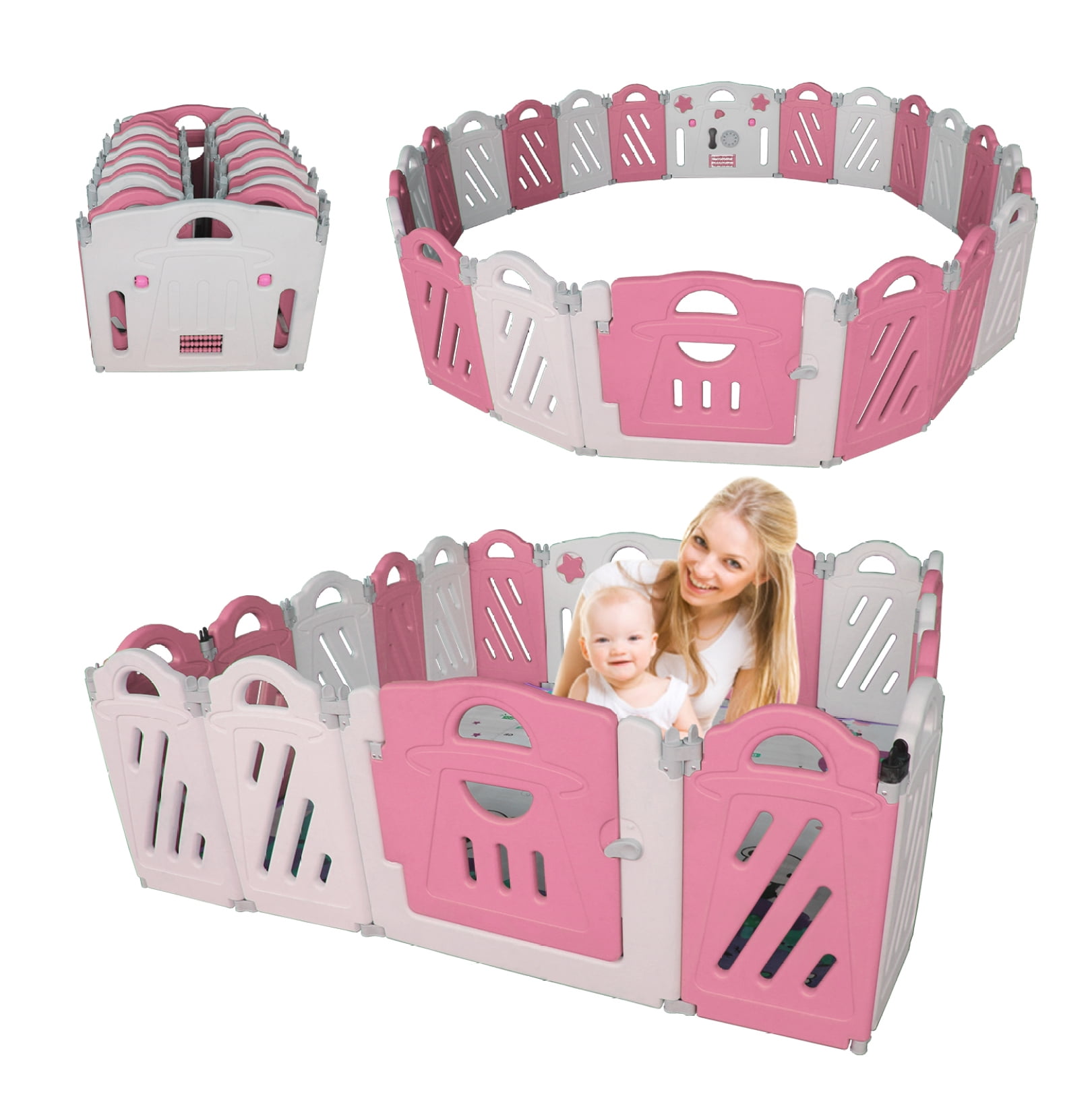 Baby Playpen 18 Panel Foldable Playard, Adjustable Shape Fence with ...