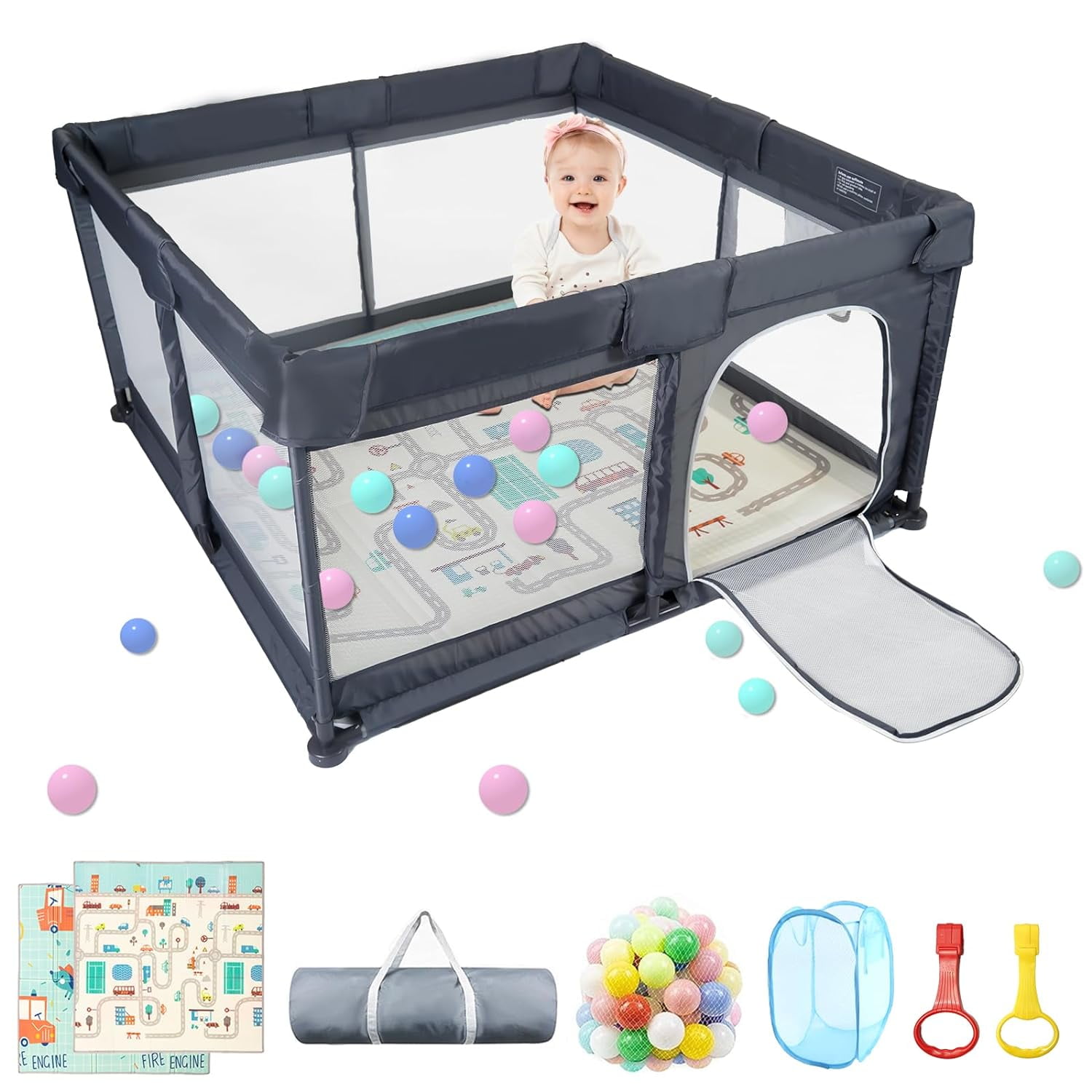 Baby Playpen 50" x 50", Baby Play Pen with Mat Portable Playpen for ...