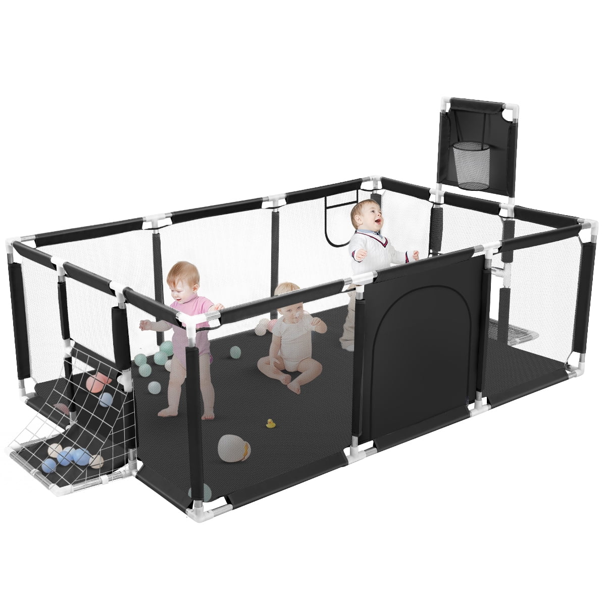 Baby Playpen,71 Inch Extra Large Baby Playard with Basketball Hoop and ...